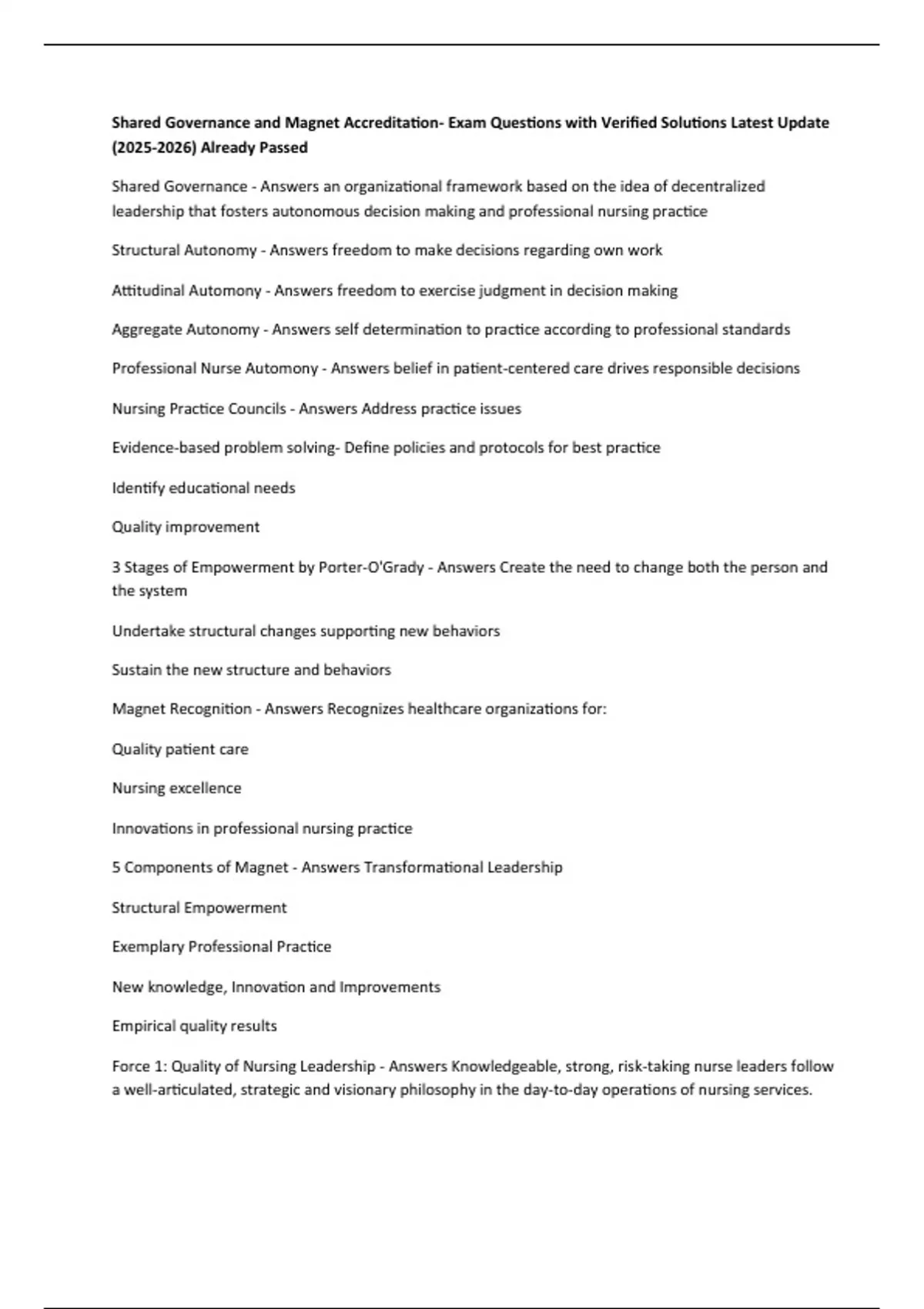Shared Governance and Magnet Accreditation- Exam Questions with ...