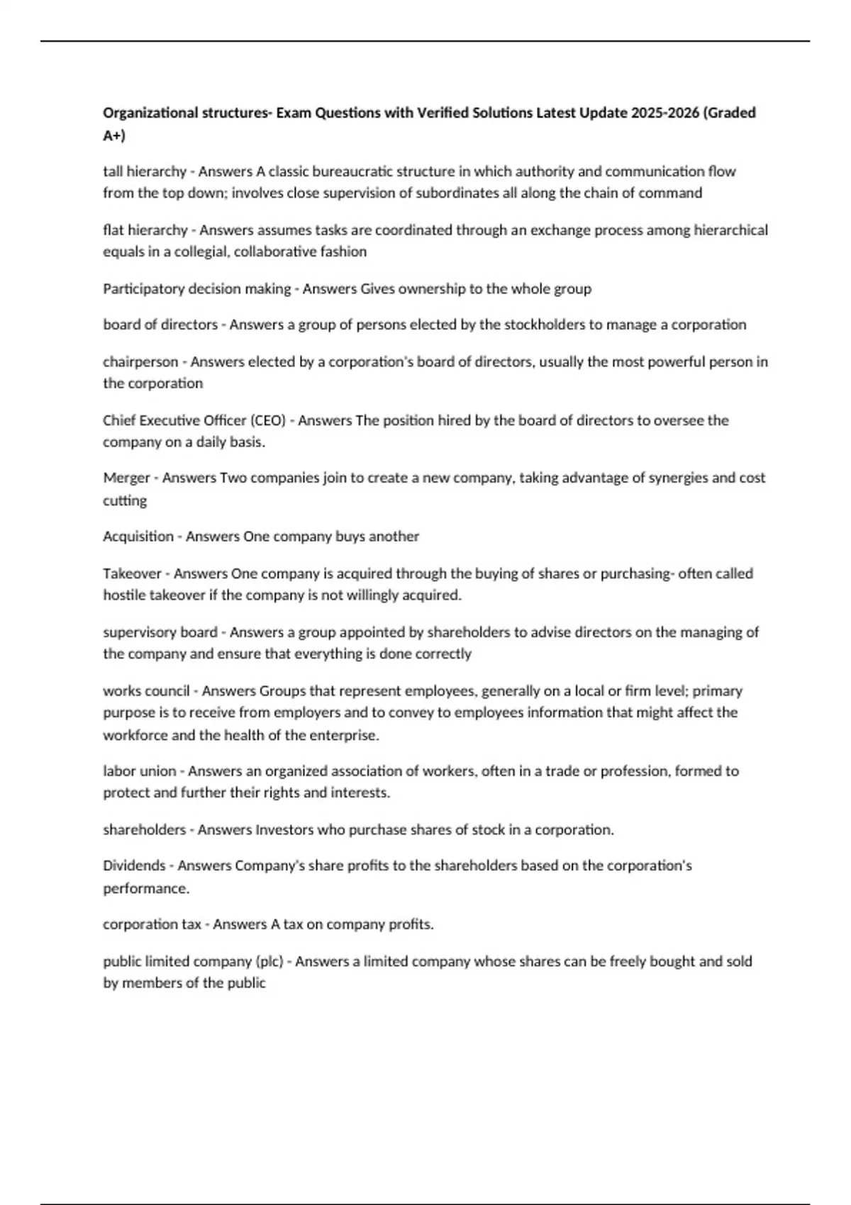 Organizational structures- Exam Questions with Verified Solutions ...