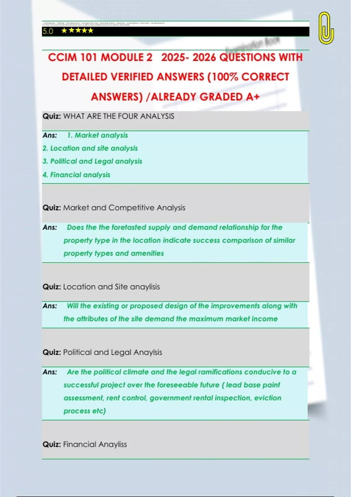 CCIM 101 MODULE QUESTIONS WITH DETAILED VERIFIED ANSWERS (100% CORRECT ANSWERS) /ALREADY GRADED ...