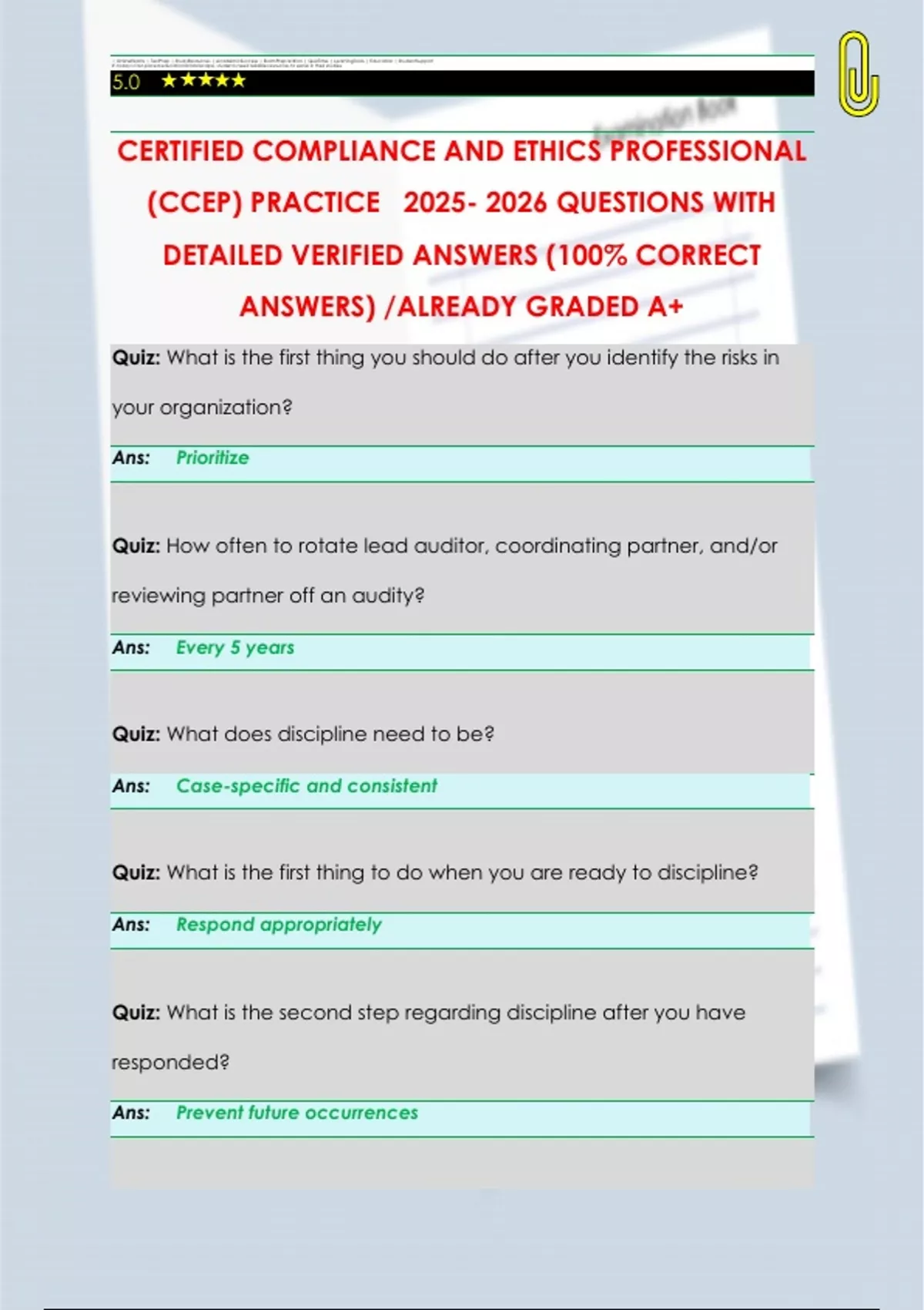 CERTIFIED COMPLIANCE AND ETHICS PROFESSIONAL (CCEP) PRACTICE QUESTIONS ...