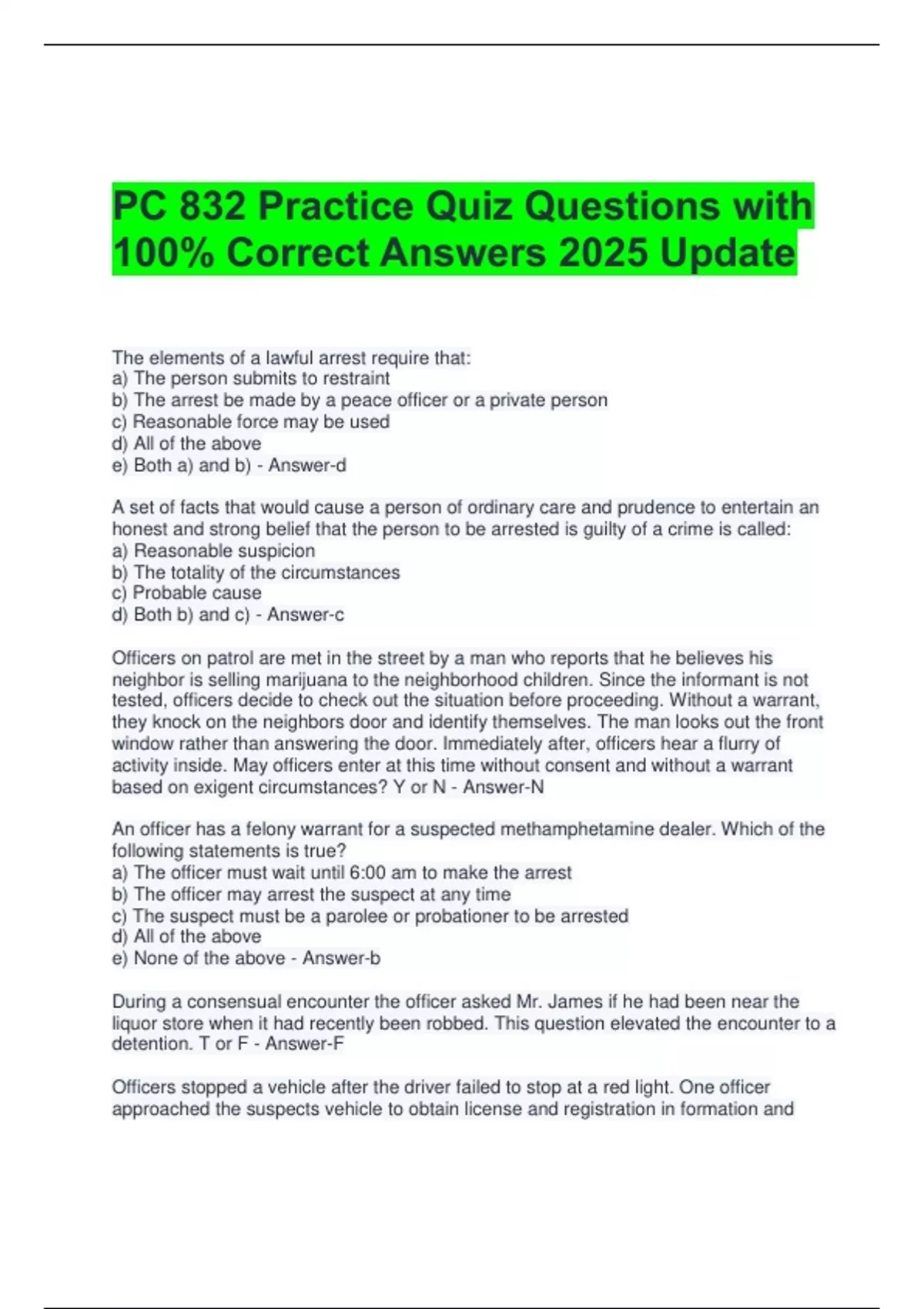 PC 832 Practice Quiz Questions with 100% Correct Answers 2025 Update - PC 832 - Stuvia US
