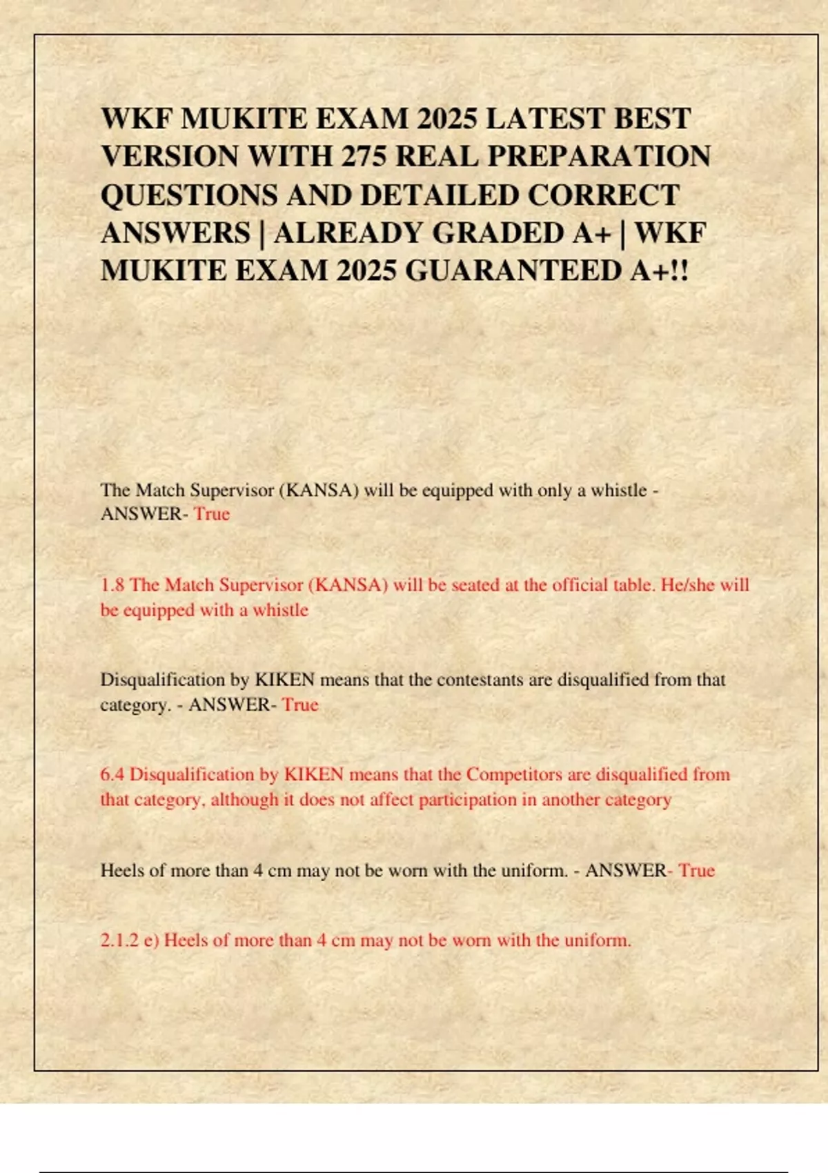 WKF MUKITE EXAM 2025 LATEST BEST VERSION WITH 275 REAL PREPARATION ...