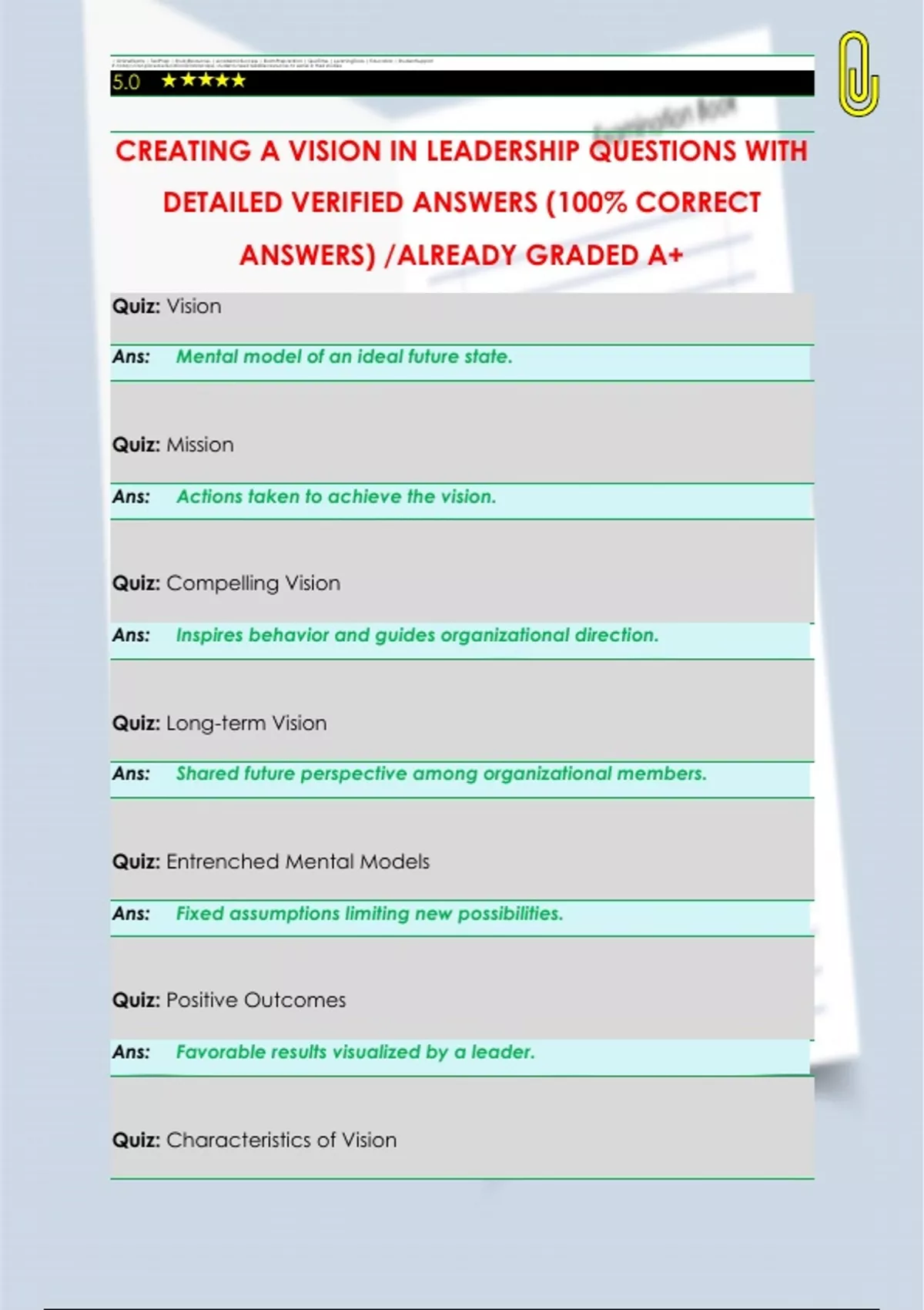 CREATING A VISION IN LEADERSHIP QUESTIONS WITH DETAILED VERIFIED ...