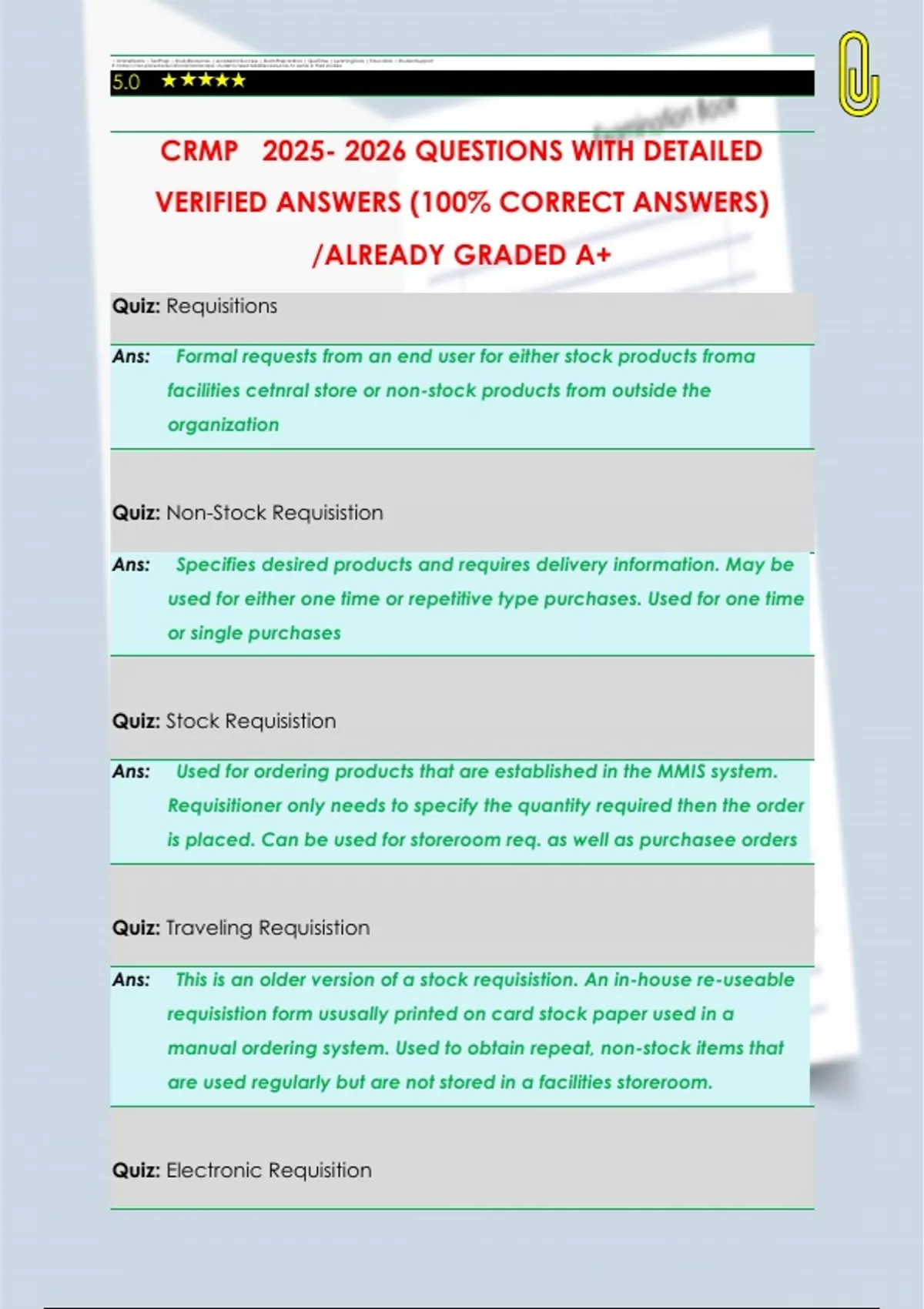 CRMP QUESTIONS WITH DETAILED VERIFIED ANSWERS (100% CORRECT ANSWERS) /ALREADY GRADED A - CRMP ...