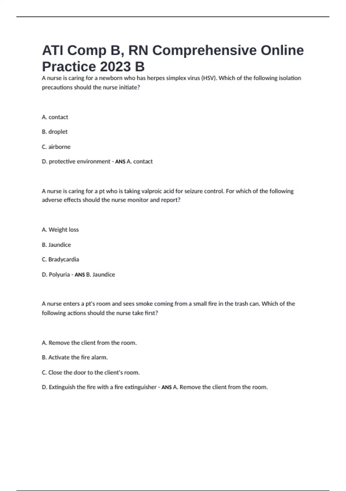 ATI Comp B, RN Comprehensive Online Practice 2023 B - ATI Comp B, RN ...