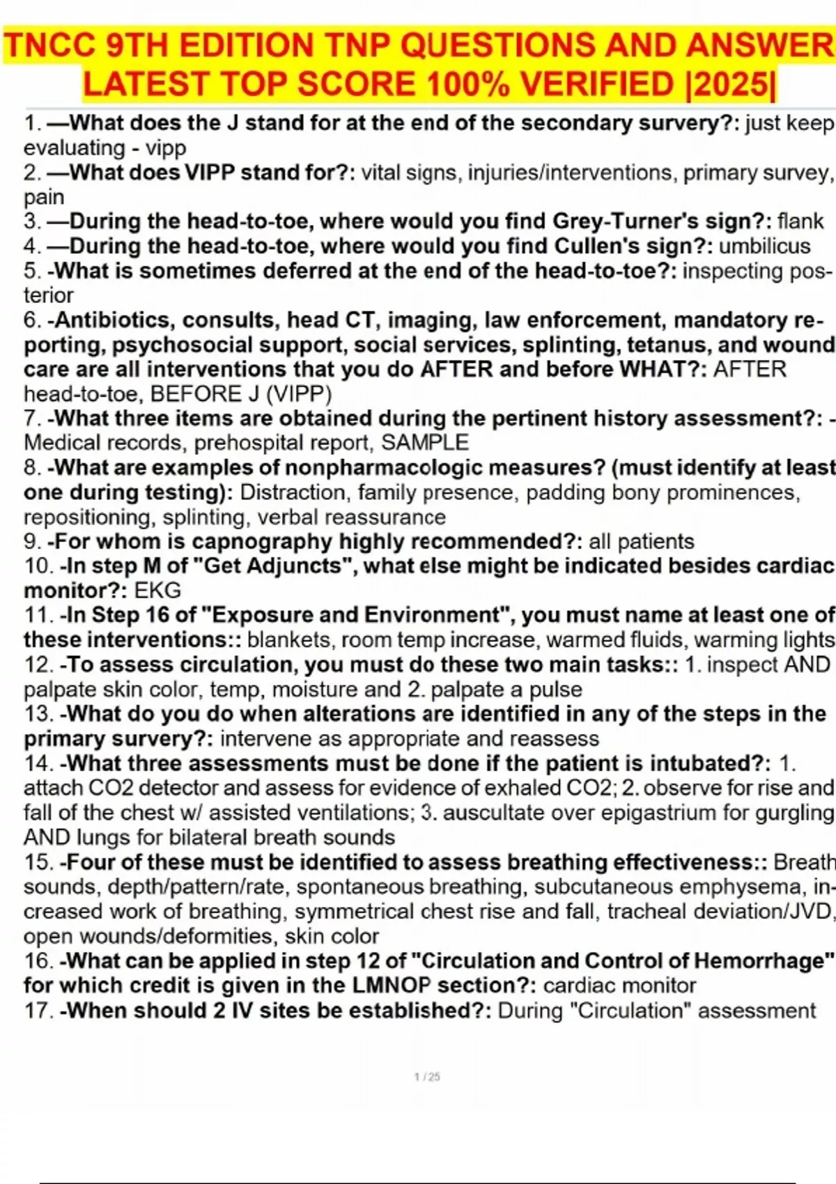 TNCC 9TH EDITION TNP QUESTIONS AND ANSWERS LATEST TOP SCORE 100% ...