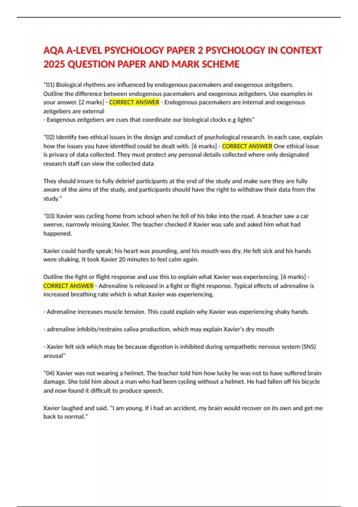 AQA A-LEVEL PSYCHOLOGY PAPER 2 PSYCHOLOGY IN CONTEXT 2025 QUESTION ...