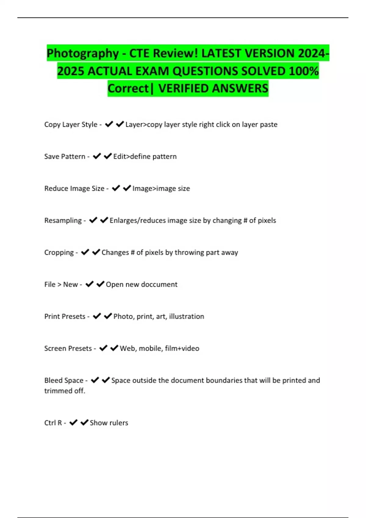 Photography - CTE Review! LATEST VERSION ACTUAL EXAM QUESTIONS SOLVED ...