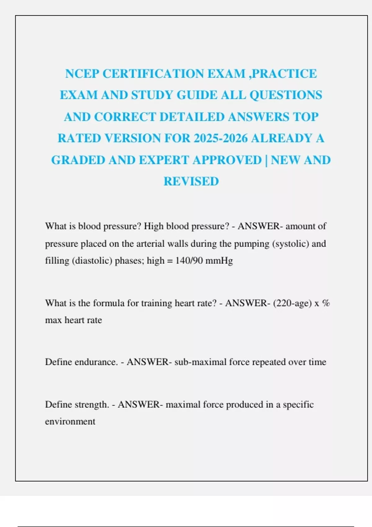 NCEP CERTIFICATION EXAM ,PRACTICE EXAM AND STUDY GUIDE ALL QUESTIONS ...