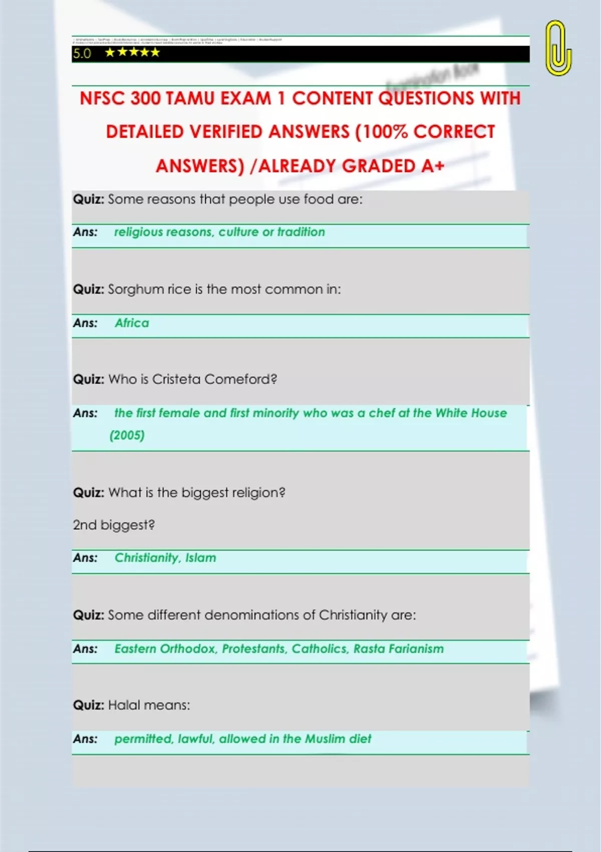 NFSC 300 TAMU EXAM 1 CONTENT QUESTIONS WITH DETAILED VERIFIED ANSWERS ...