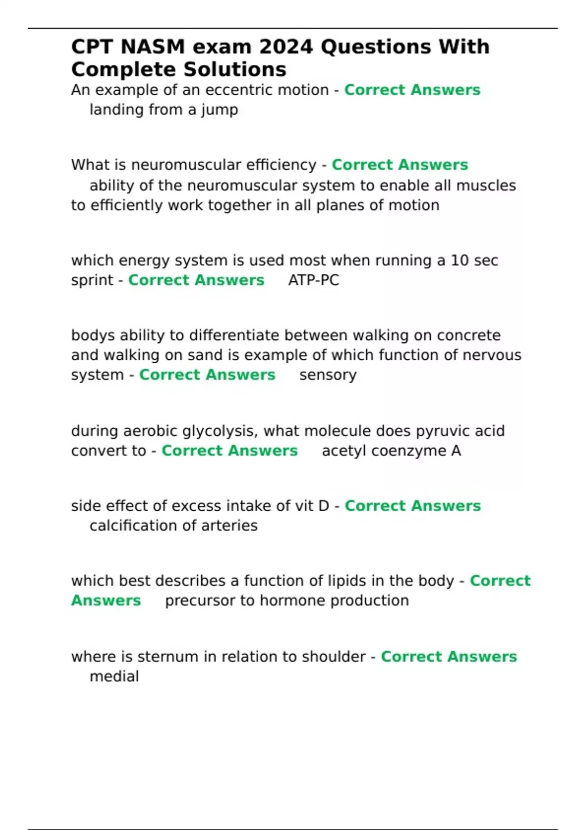 CPT NASM exam 2024 Questions With Complete Solutions - NASM CPT - Stuvia US