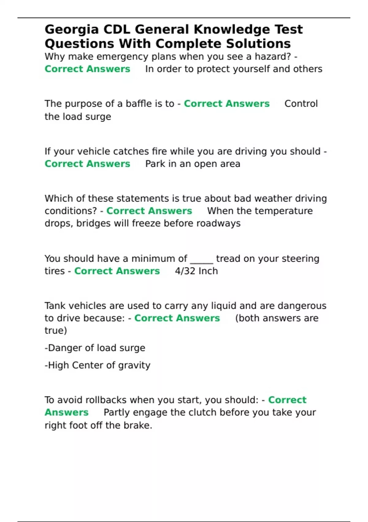 Georgia Commercial Driver License Air Brakes Test Questions with ...