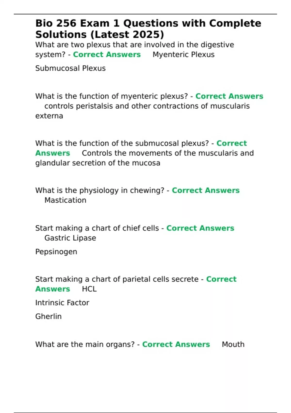Bio 256 Exam 1 Questions with Complete Solutions (Latest 2025 - Bio 256 ...