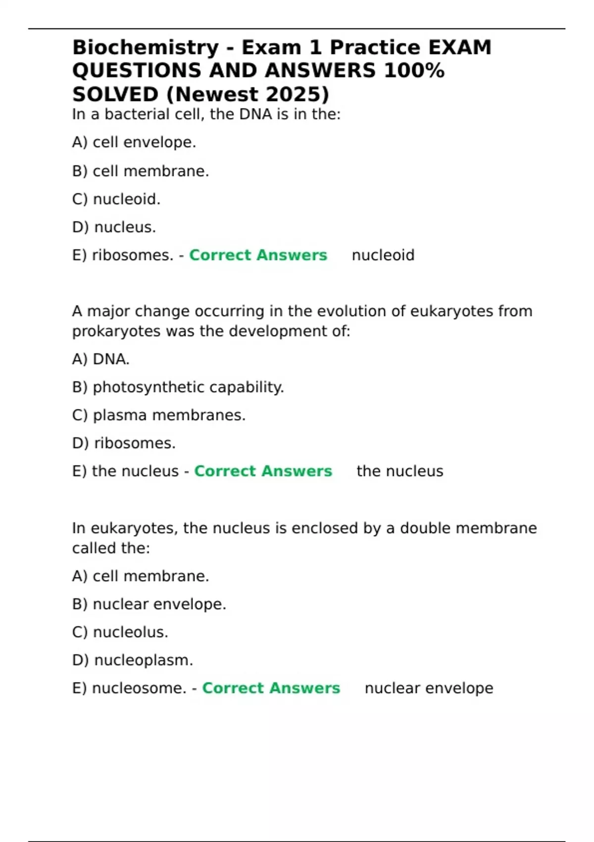 Biochemistry - Exam 1 Practice EXAM QUESTIONS AND ANSWERS 100- SOLVED ...
