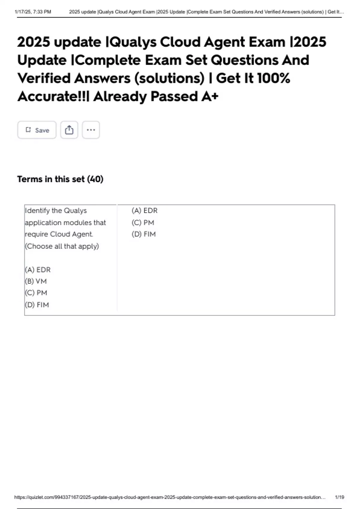 2025 update |Qualys Cloud Agent Exam |2025 Update |Complete Exam Set Questions And Verified ...