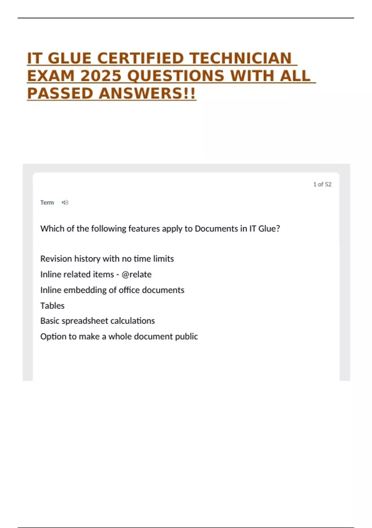 IT GLUE CERTIFIED TECHNICIAN EXAM 2025 QUESTIONS WITH ALL PASSED ...