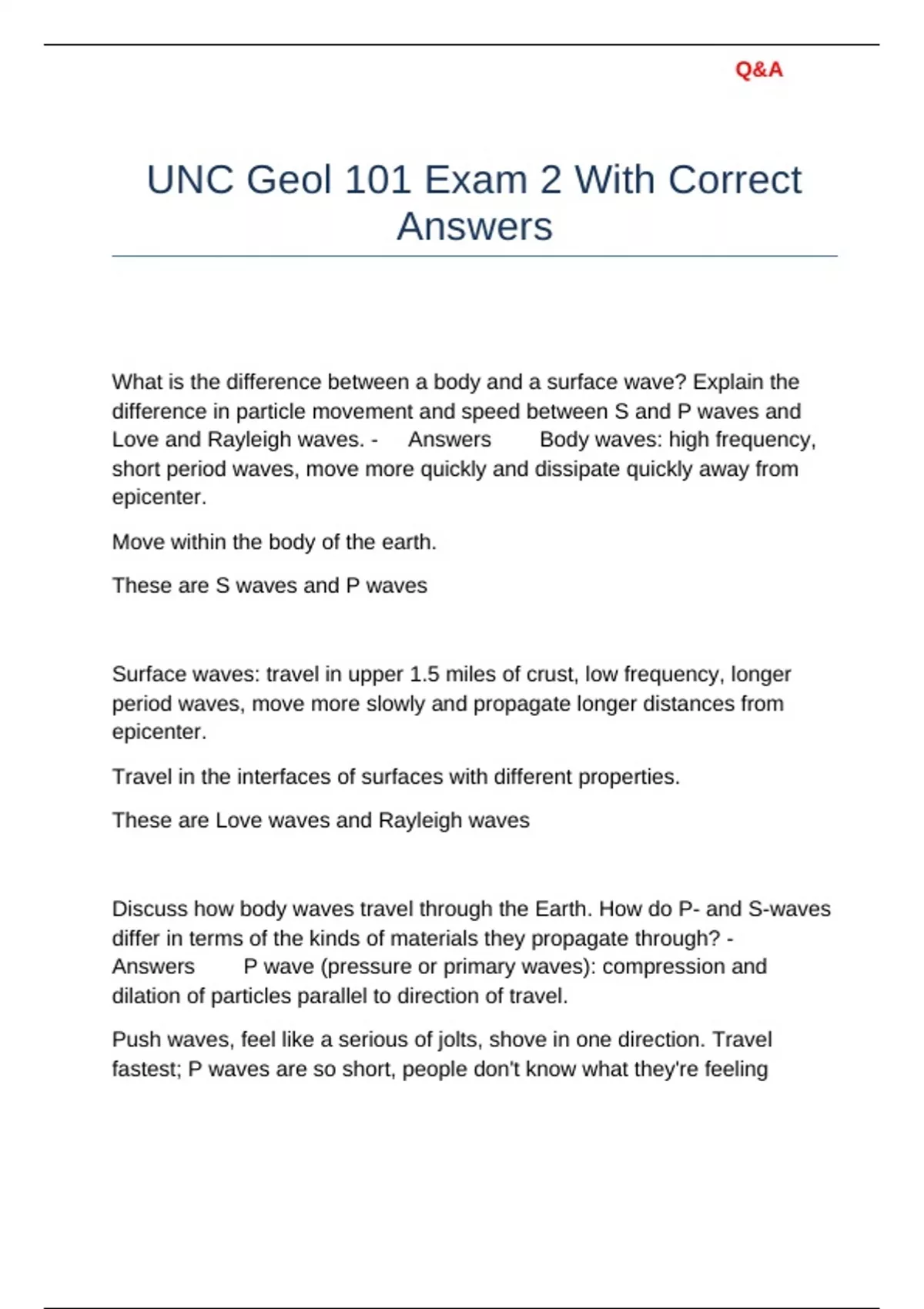 UNC Geol 101 Exam 2 With Correct Answers - GEOL 180 - Stuvia US