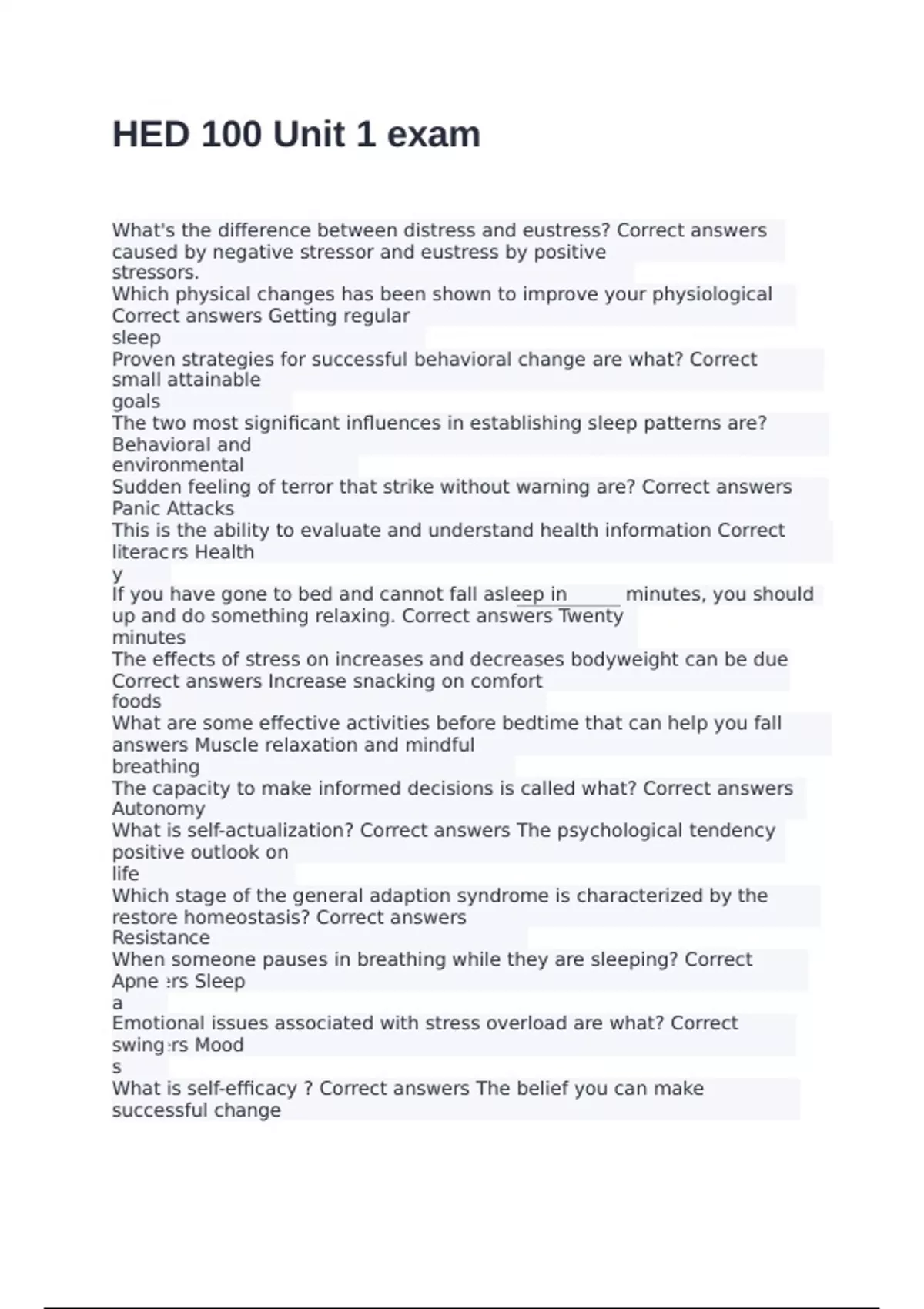 HED 100 Unit 1 exam with 100% correct answers 2025 - HED 100 Unit 1 ex - Stuvia US