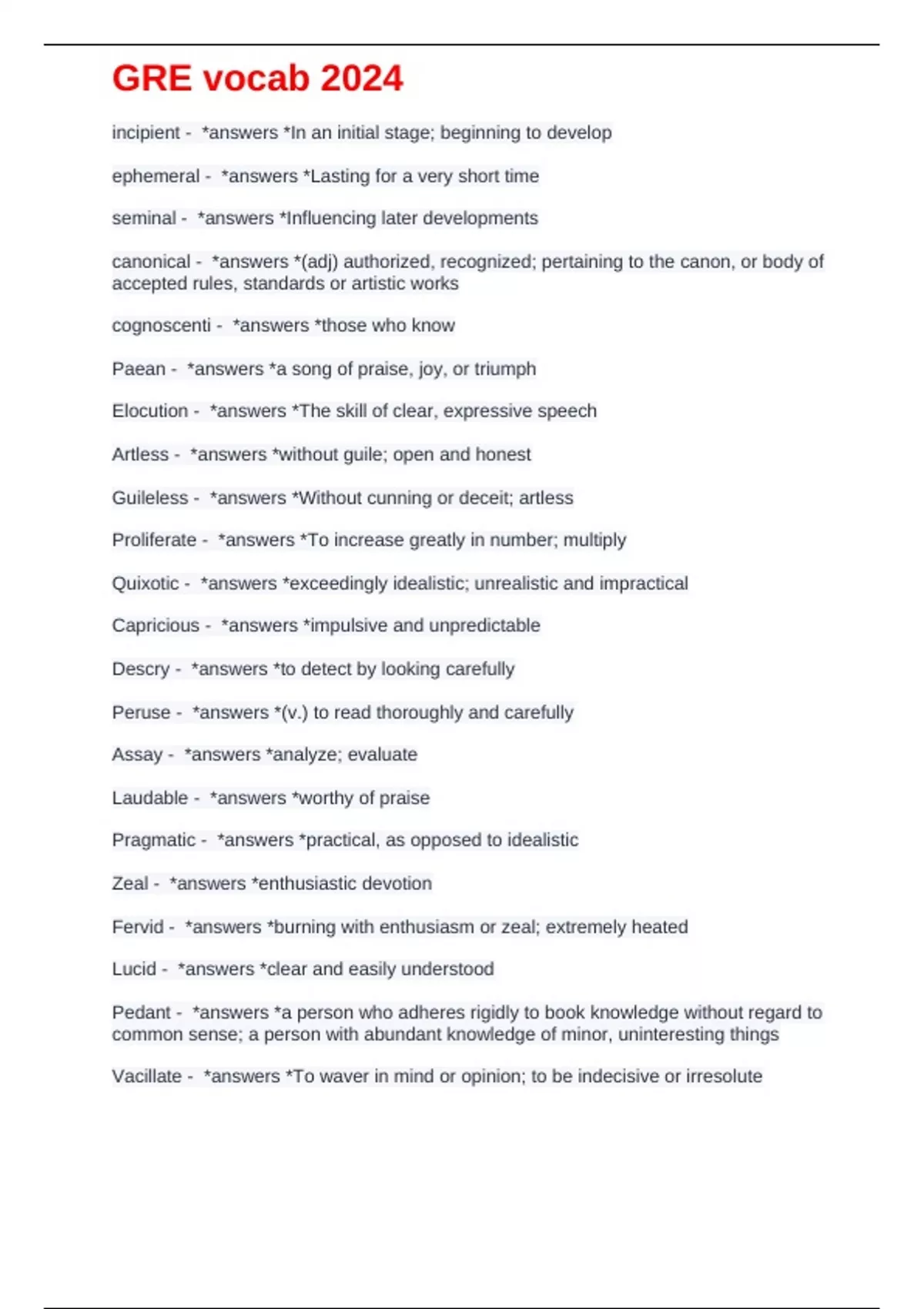 GRE Vocabulary 2024 – Essential Word List with Definitions and Examples ...