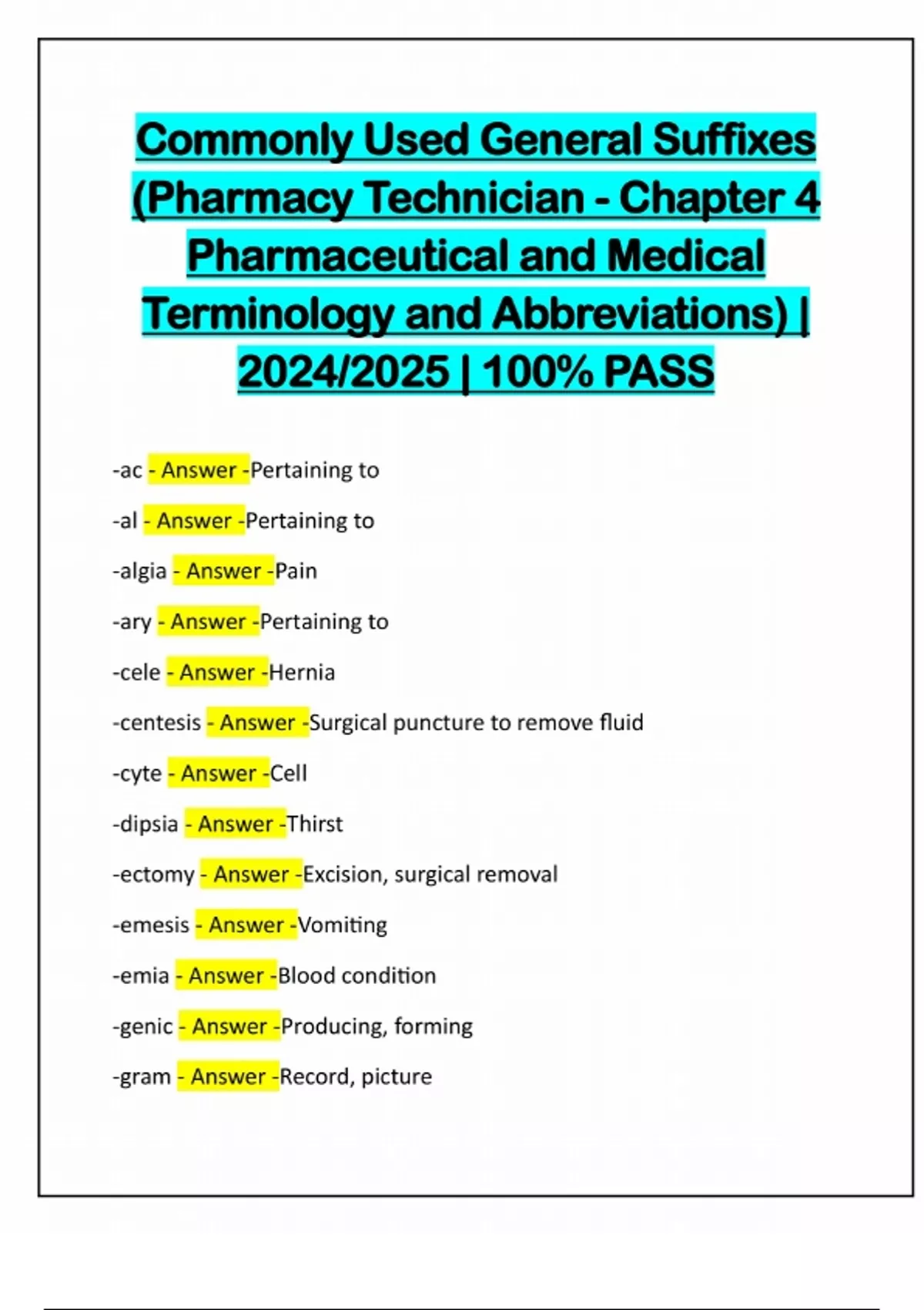 Commonly Used General Suffixes (Pharmacy Technician - Chapter 4 ...