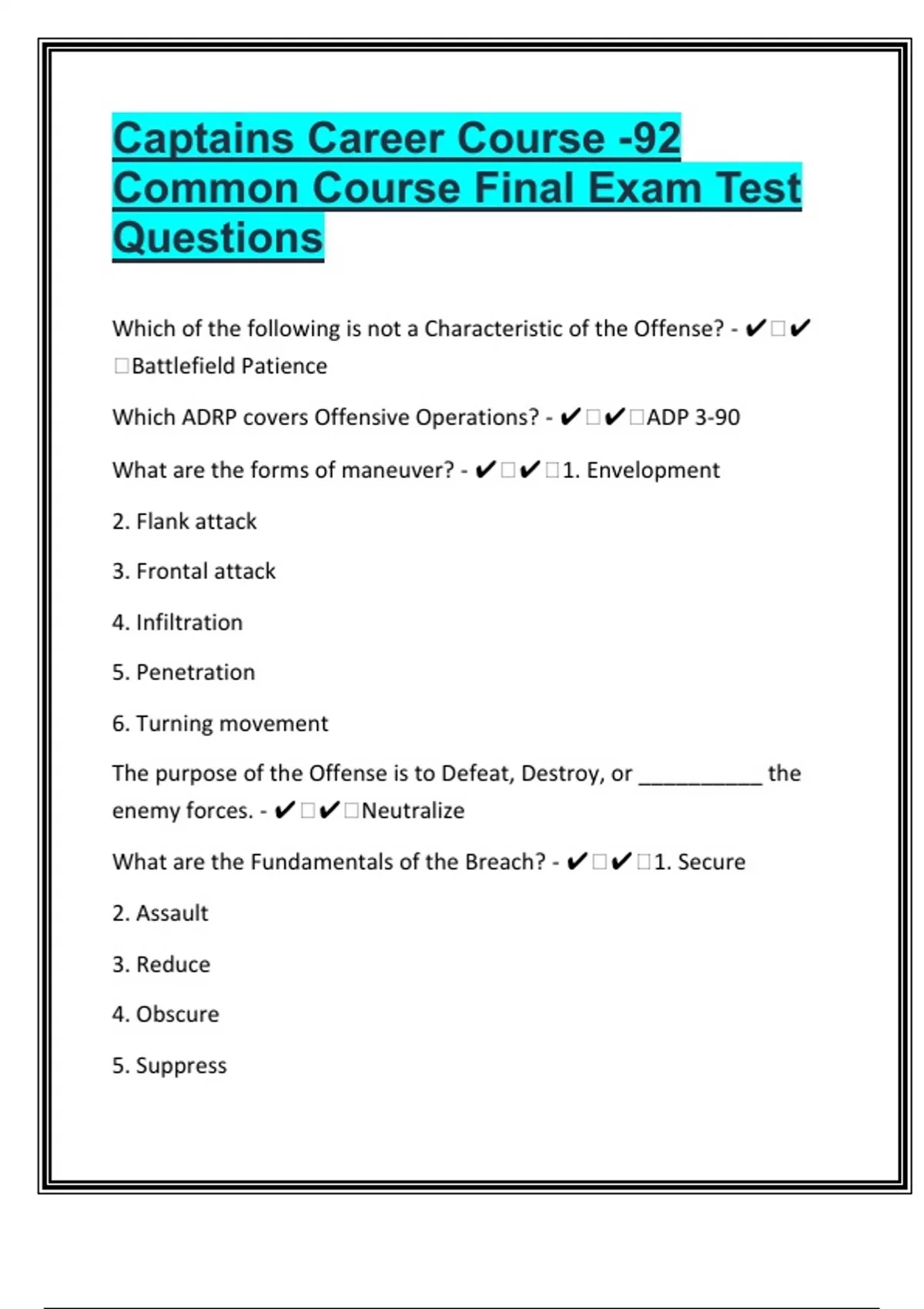 Captains Career Course 92 Common Course Final Exam Test Questions With Correct Answers