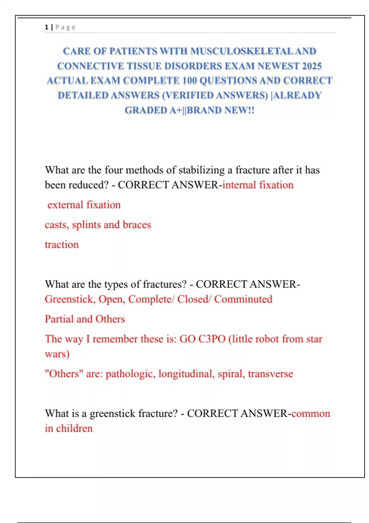 CARE OF PATIENTS WITH MUSCULOSKELETAL AND CONNECTIVE TISSUE DISORDERS ...