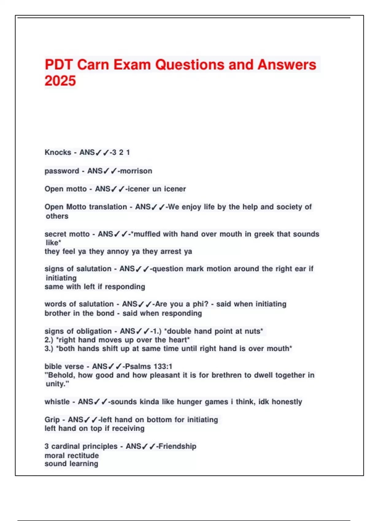 PDT Carn Exam Questions and Answers 2025. - Carn - Stuvia US