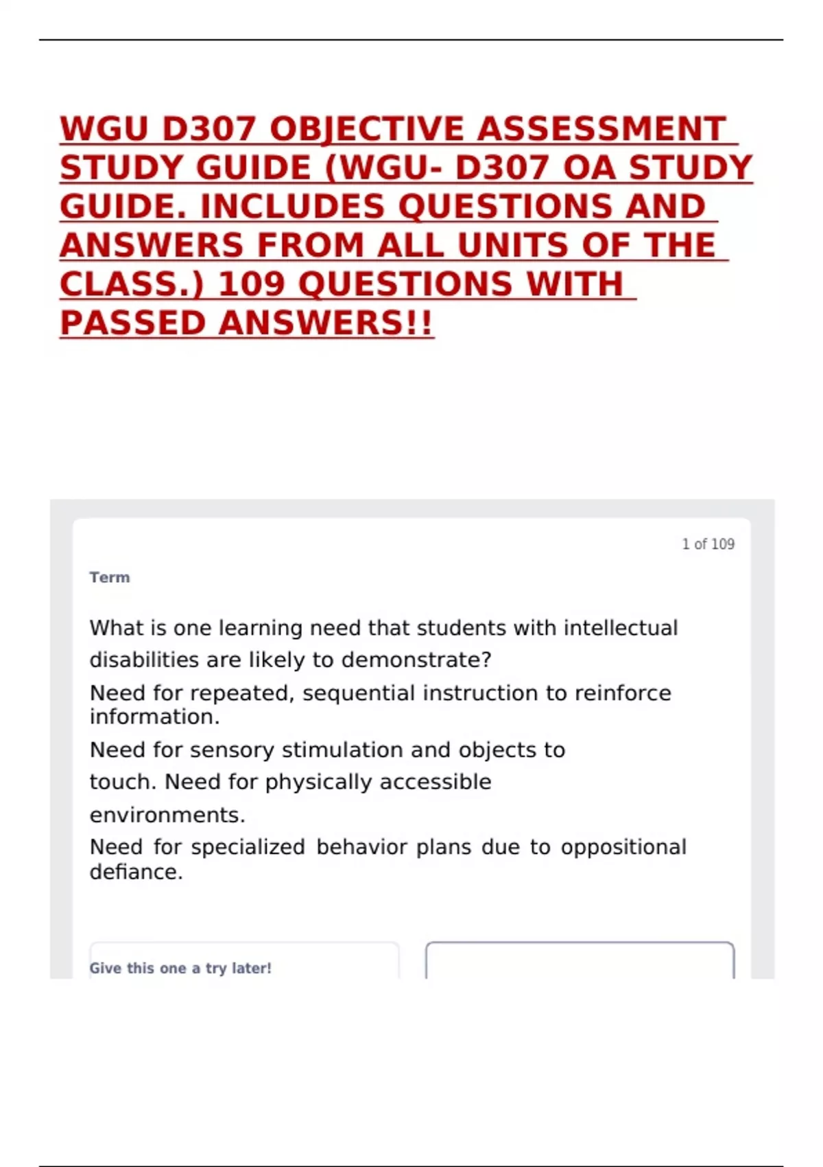 WGU D307 OBJECTIVE ASSESSMENT STUDY GUIDE (WGU- D307 OA STUDY GUIDE ...
