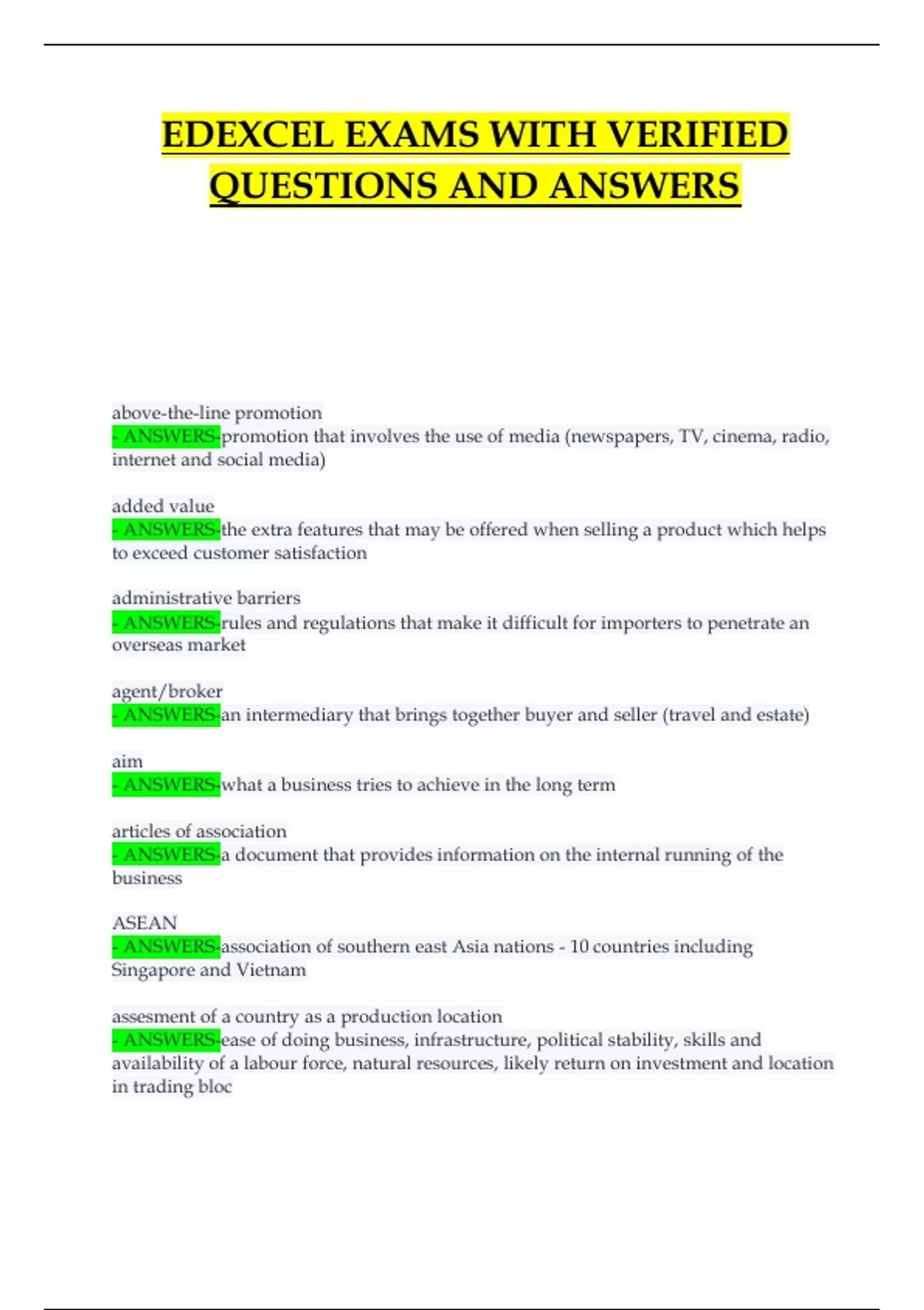 Chemistry Paper 1 Edexcel GCSE 9-1 Exam Questions with correct Answers ...