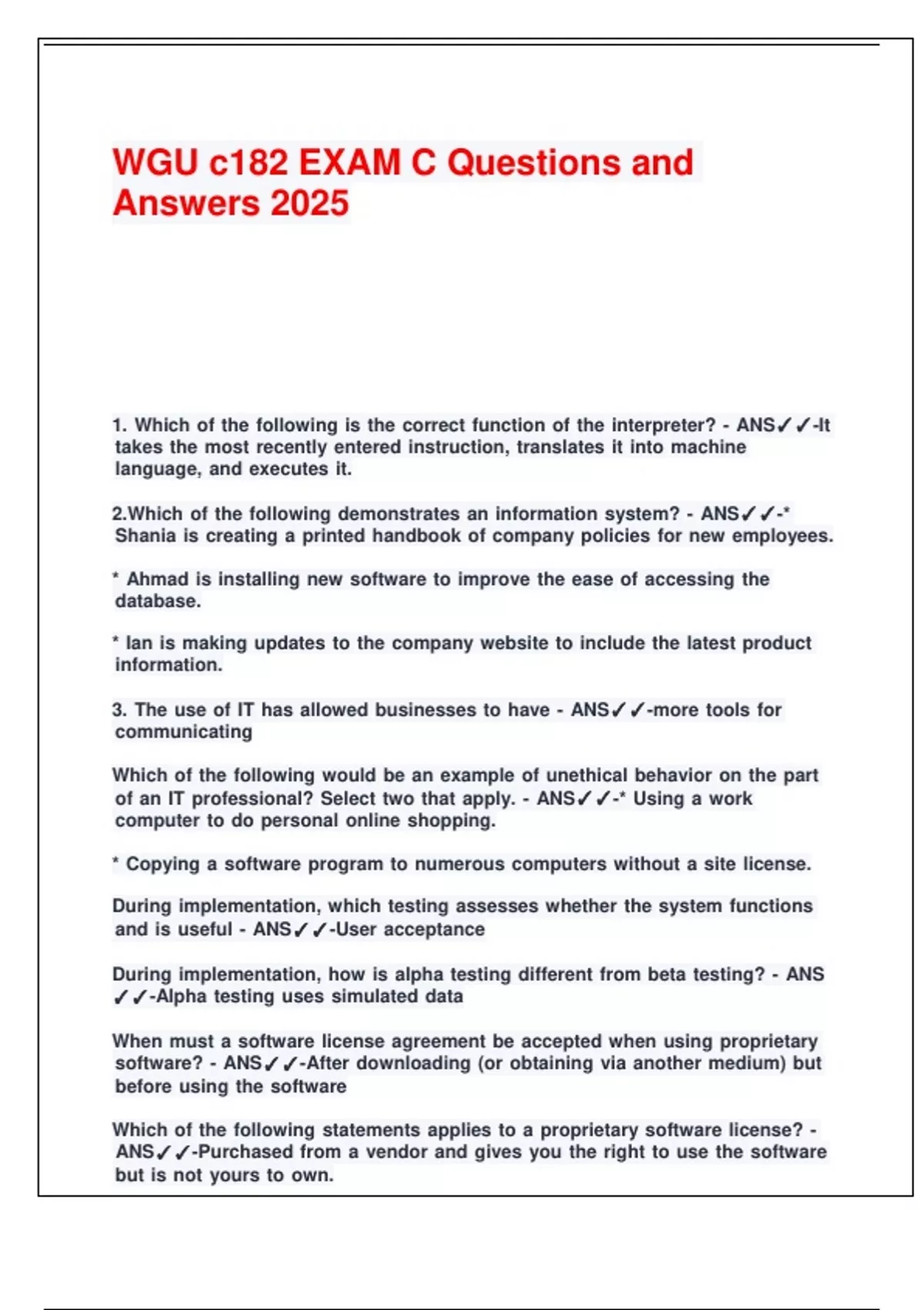 WGU c182 EXAM C Questions and Answers 2025. - WGU C182 - Stuvia US