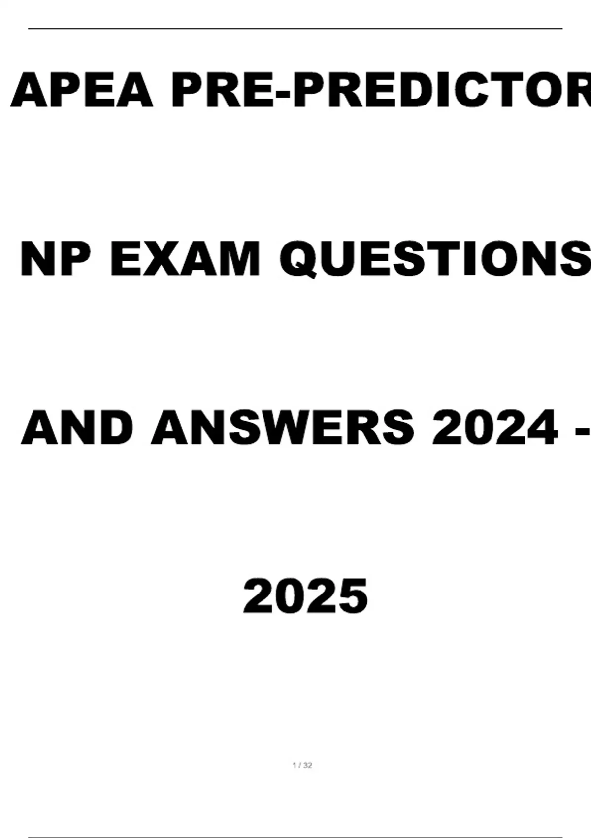 APEA PRE-PREDICTOR NP EXAM QUESTIONS AND ANSWERS - APEA 3P - Stuvia US