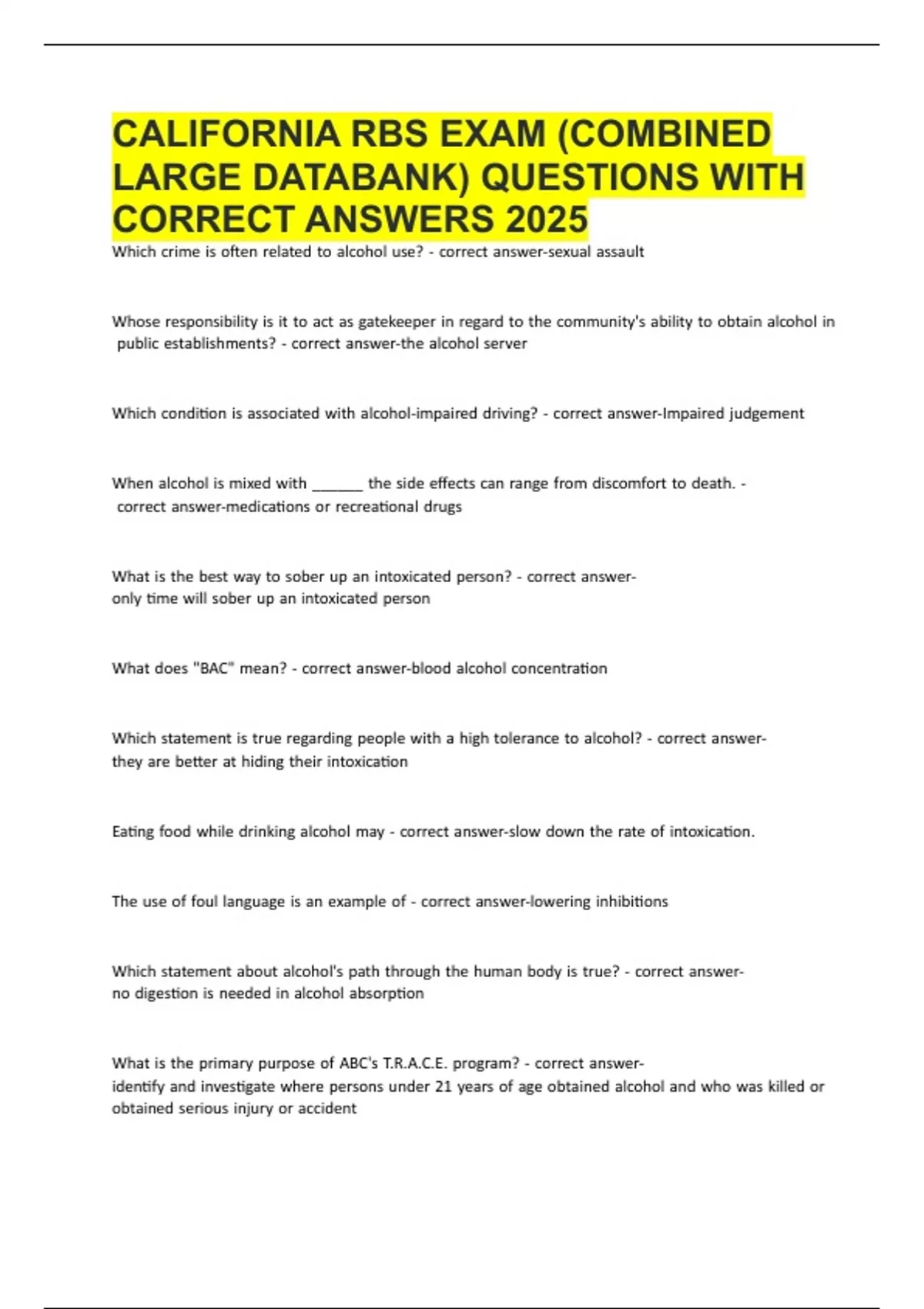 RBS Exams Questions with 100% Correct Answers | Latest Version (2025 ...