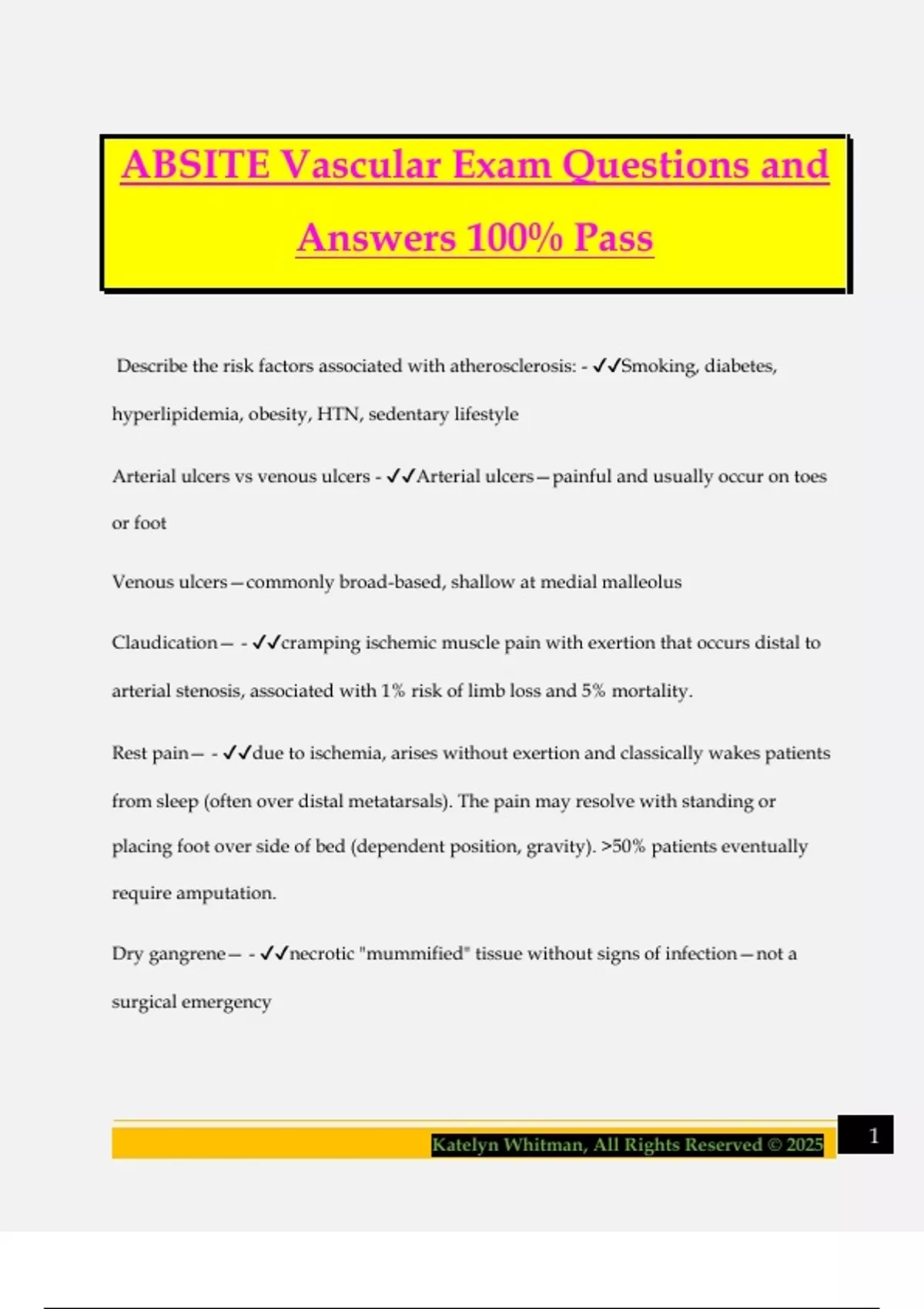 ABSITE Vascular Exam Questions and Answers 100% Pass - ABSITE - Stuvia US