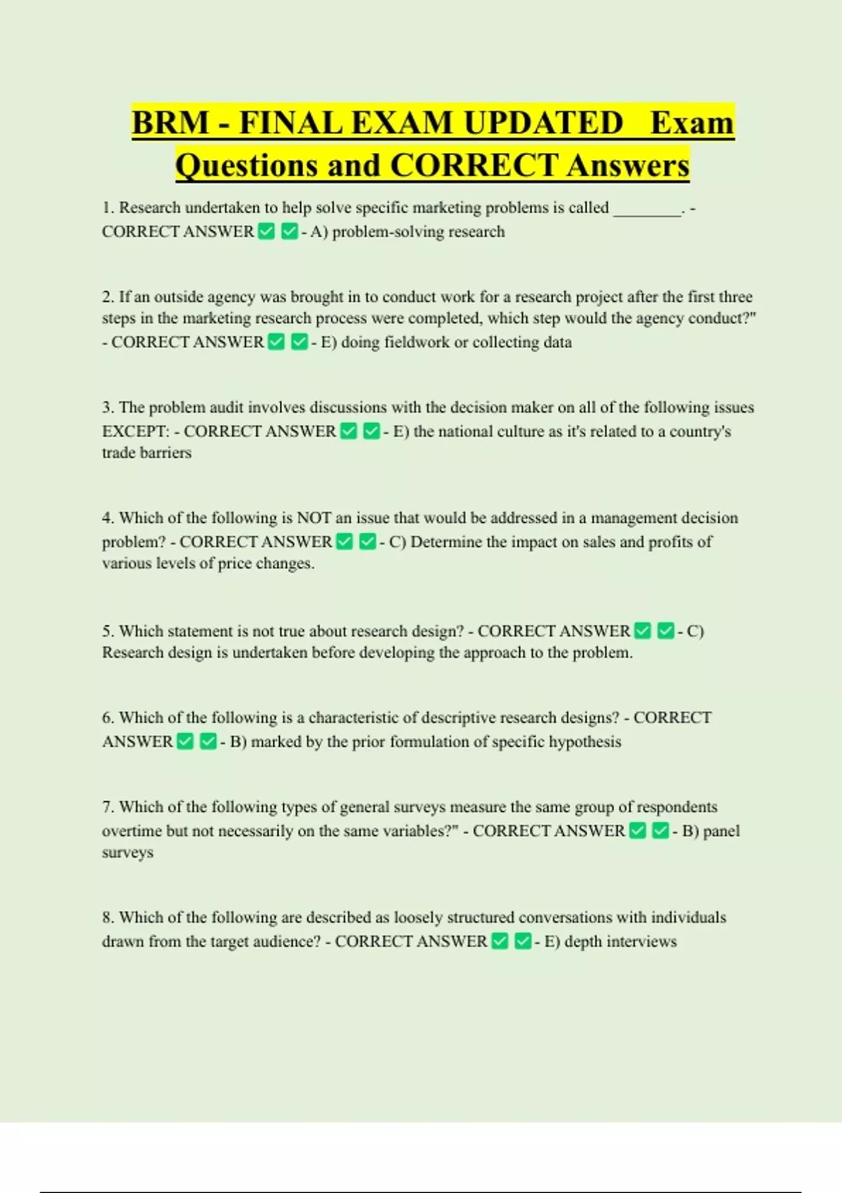 BRM - FINAL EXAM UPDATED Exam Questions and CORRECT Answers - BRM - Stuvia US