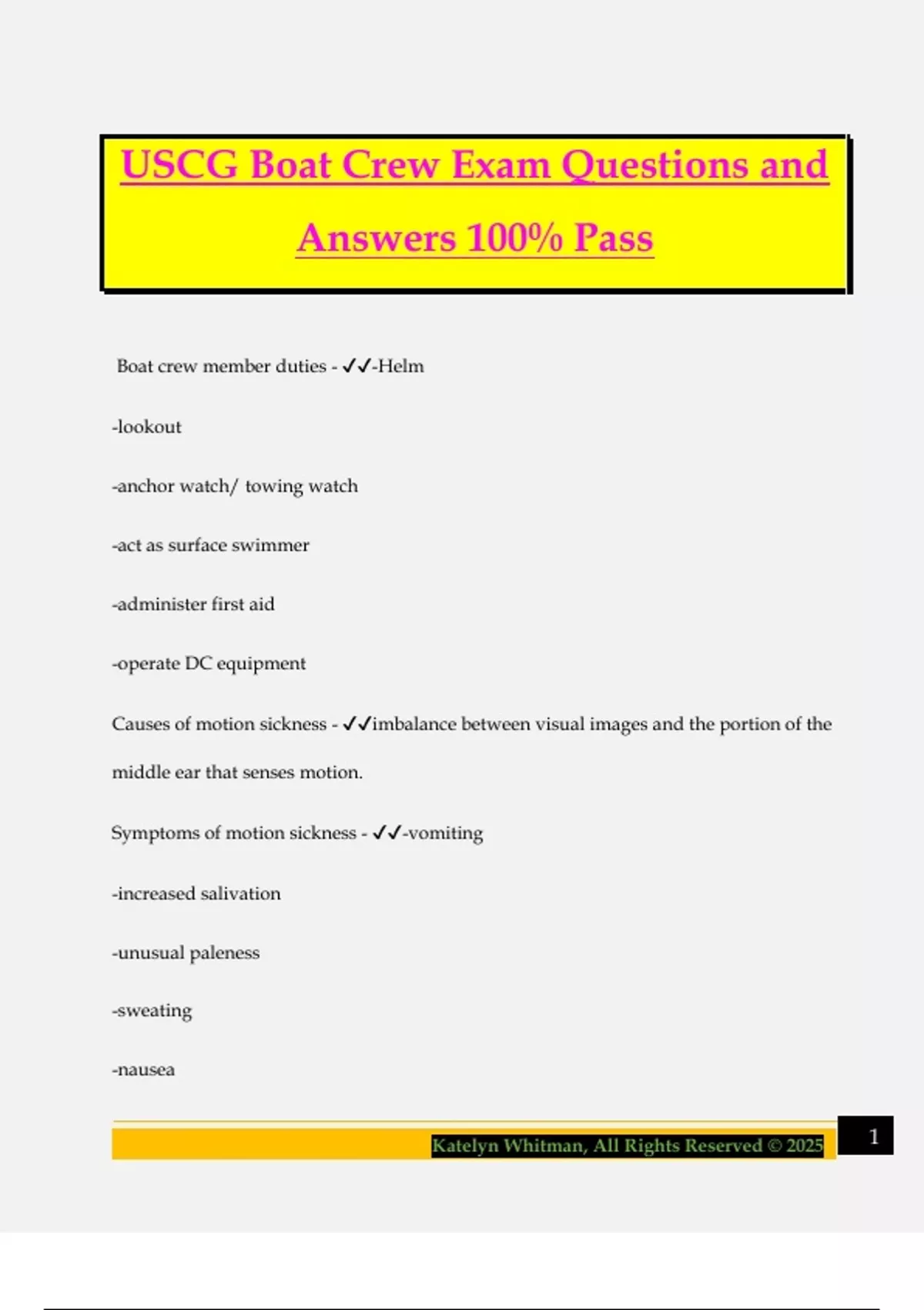 USCG Boat Crew Exam Questions and Answers 100% Pass - USCG - Stuvia US