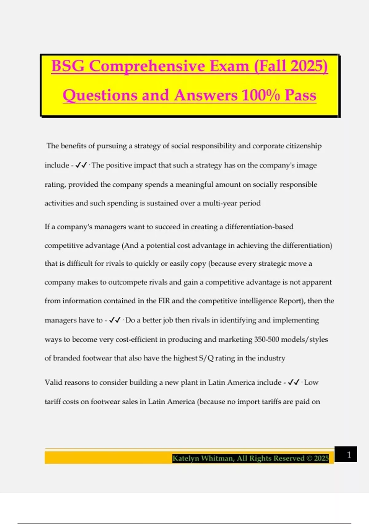 BSG Comprehensive Exam (Fall 2025) Questions and Answers 100% Pass ...
