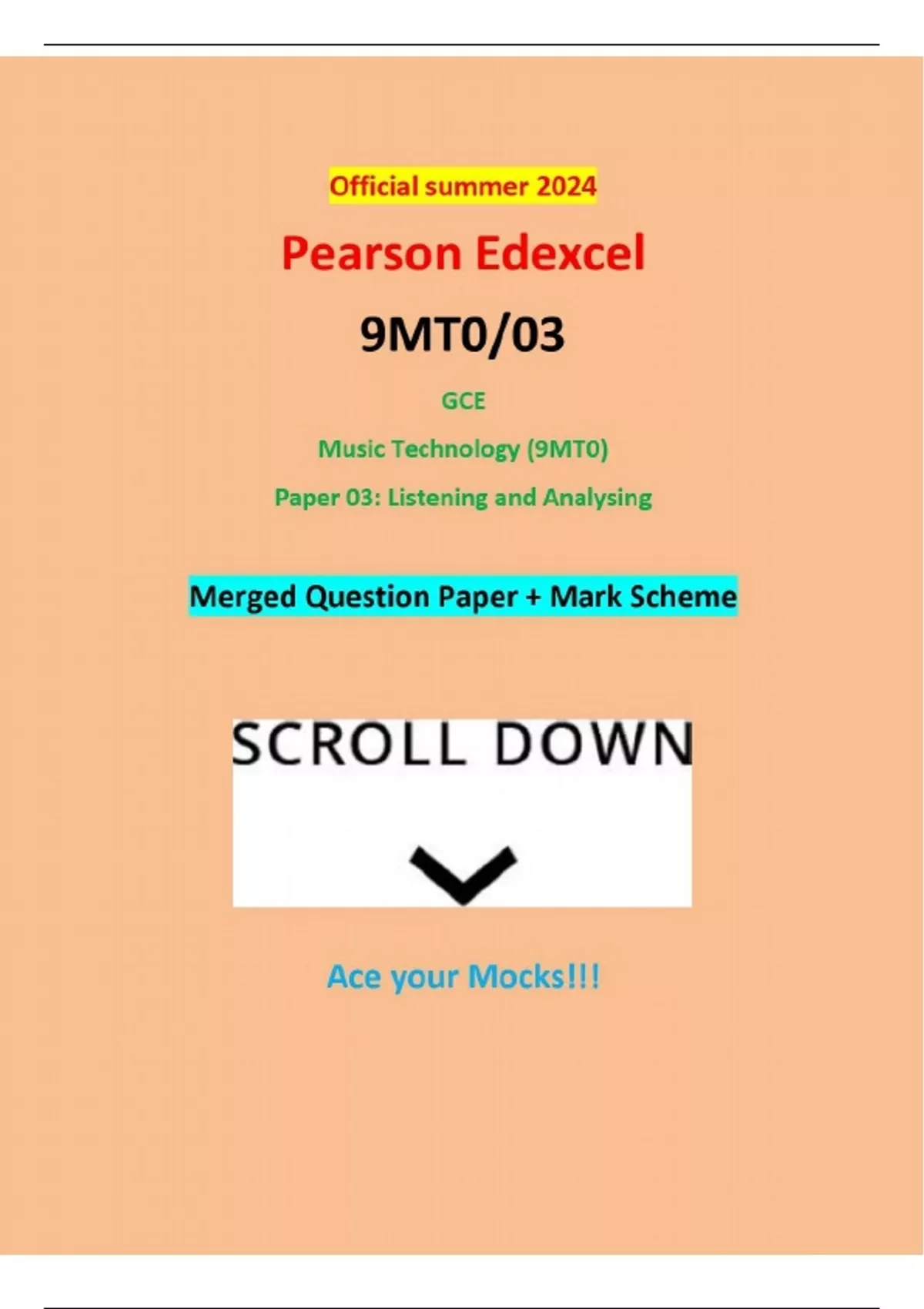 Official summer 2024 Pearson Edexcel 9MT0/03 GCE Music Technology (9MT0 ...