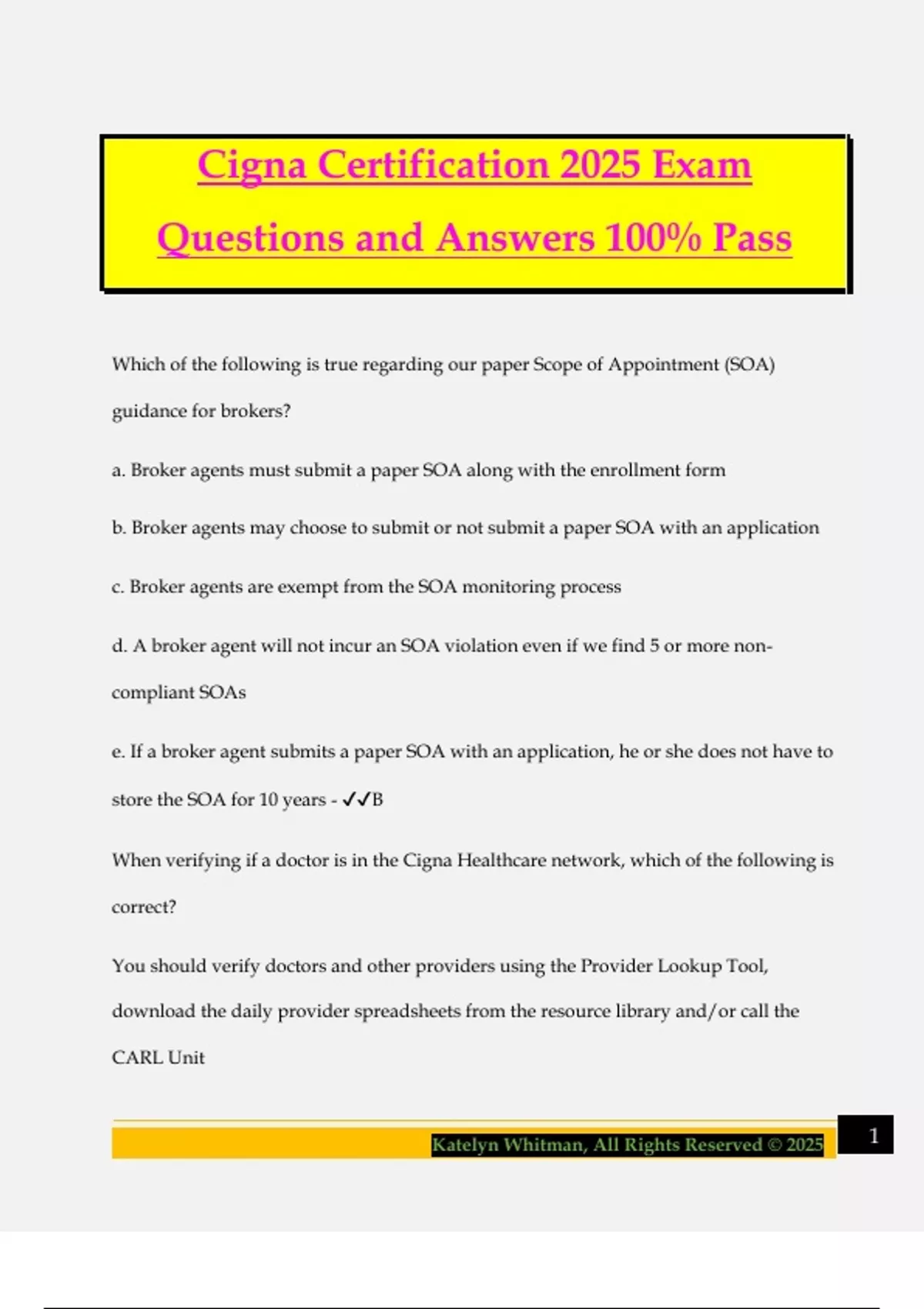 Cigna Certification 2025 Exam Questions and Answers 100% Pass - Cigna ...