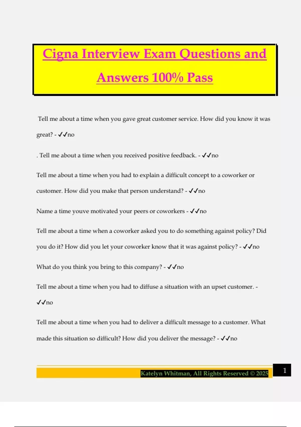 Cigna Interview Exam Questions and Answers 100% Pass - Cigna - Stuvia US