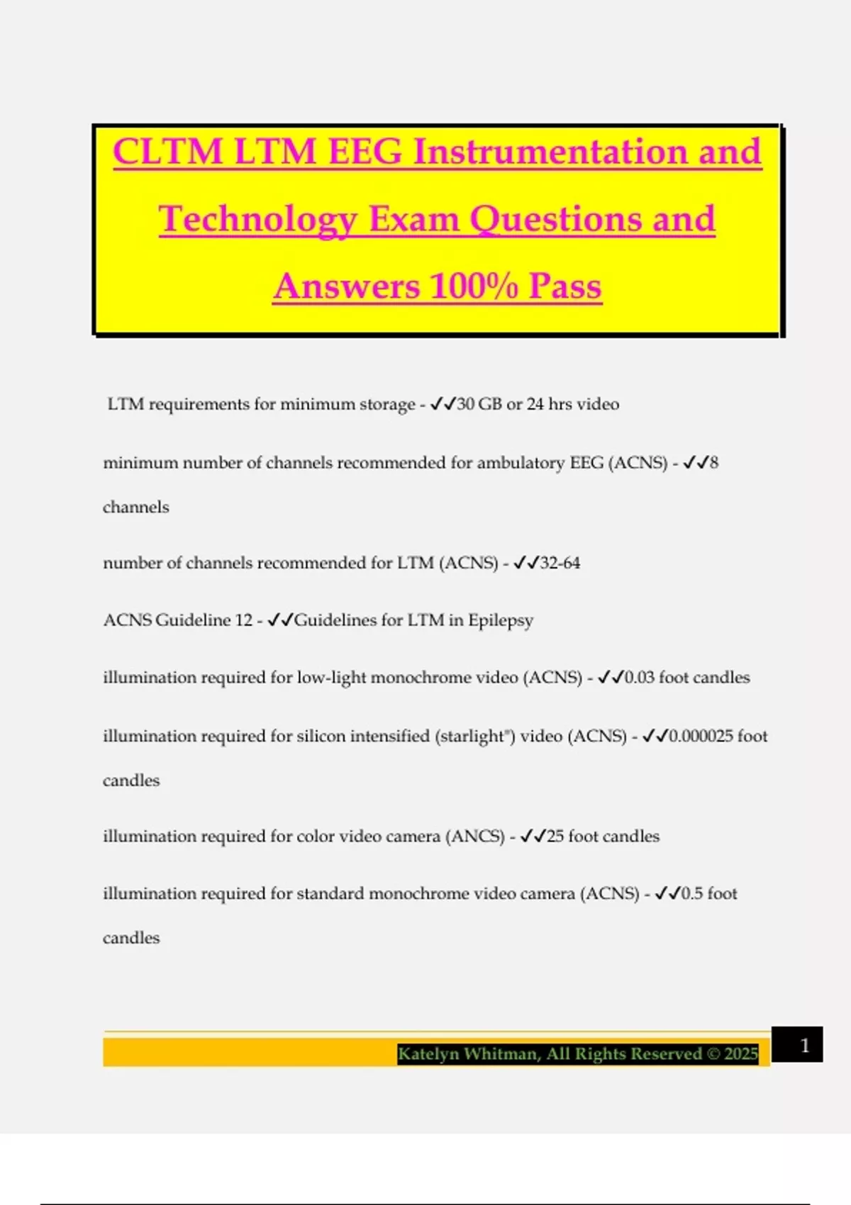 CLTM LTM EEG Instrumentation and Technology Exam Questions and Answers ...