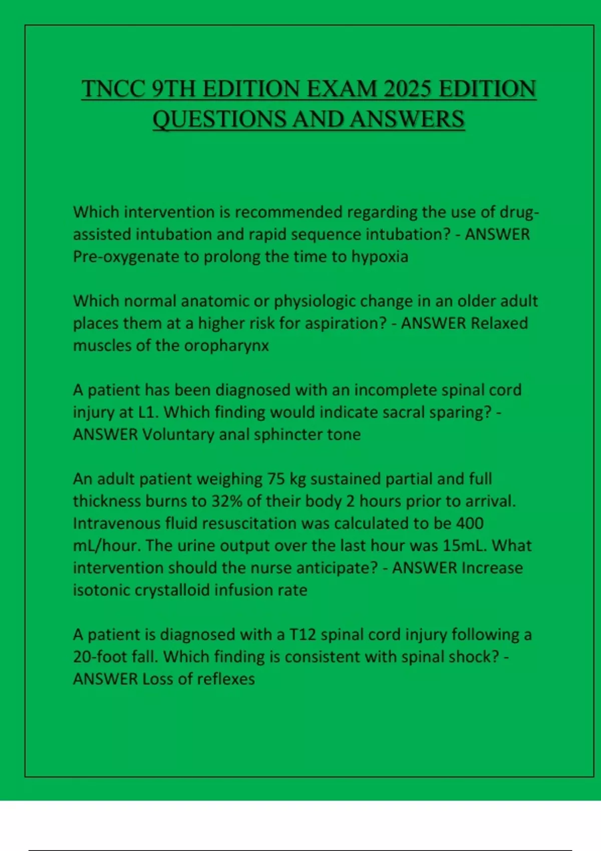 TNCC 9TH EDITION EXAM 2025 EDITION QUESTIONS AND ANSWERS - TNCC - Stuvia US