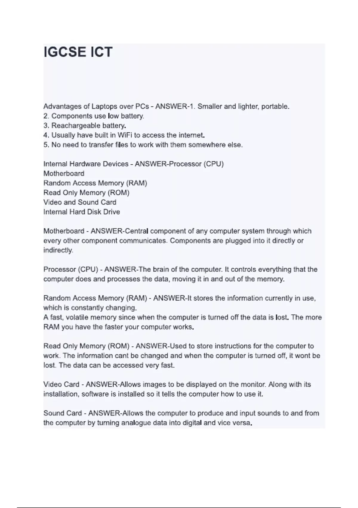 IGCSE ICT questions and answers - IGCSE - Stuvia US