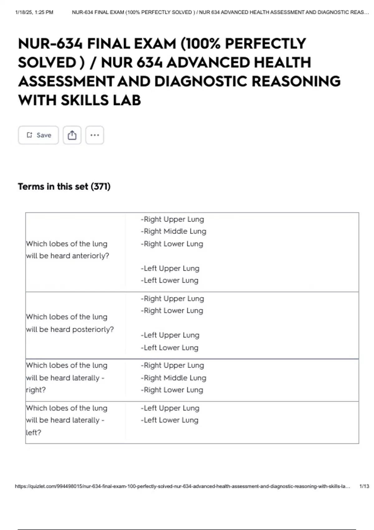 NUR-634 FINAL EXAM (100% PERFECTLY SOLVED ) / NUR 634 ADVANCED HEALTH ASSESSMENT AND DIAGNOSTIC ...