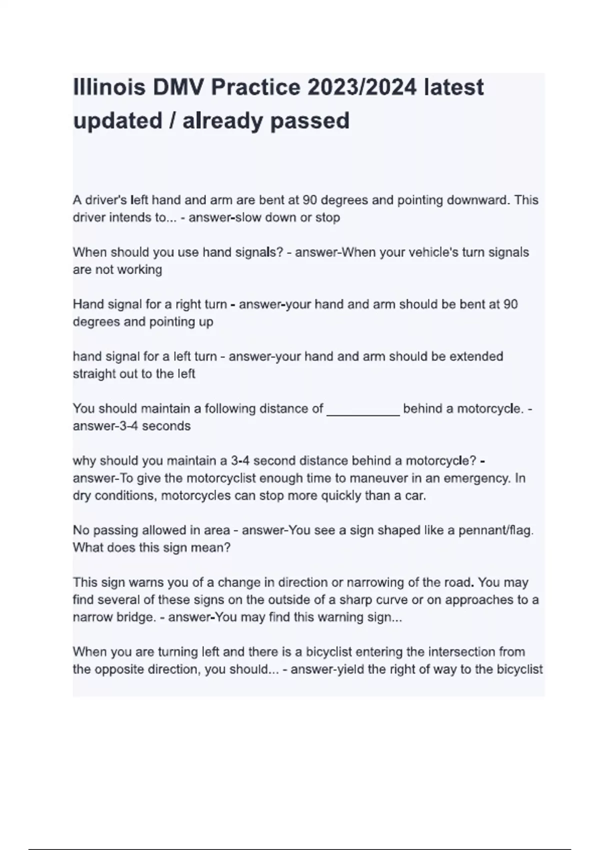 Illinois DMV Practice latest updated already passed - ILLINOIS PERMIT ...