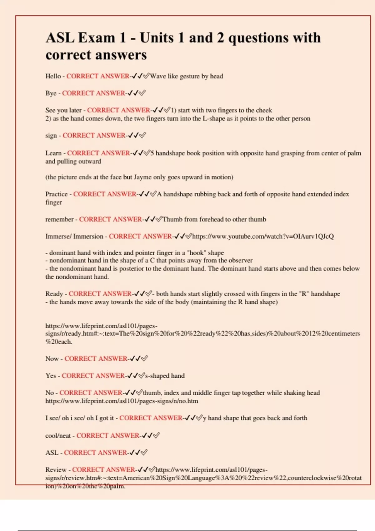 ASL Exam 1 - Units 1 and 2 questions with correct answers. - ASL ...