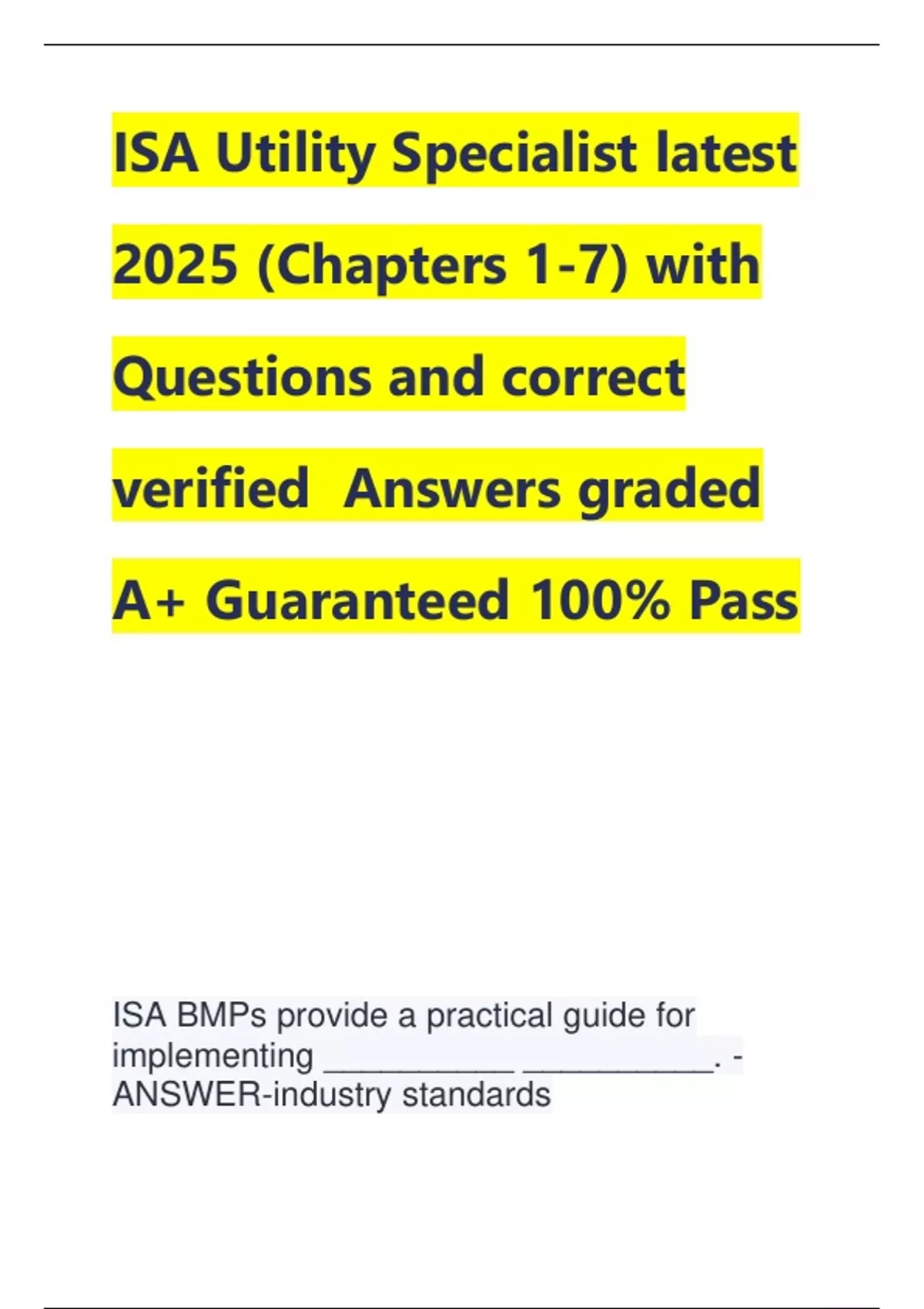 ISA Utility Specialist latest 2025 (Chapters 1-7) with Questions and ...