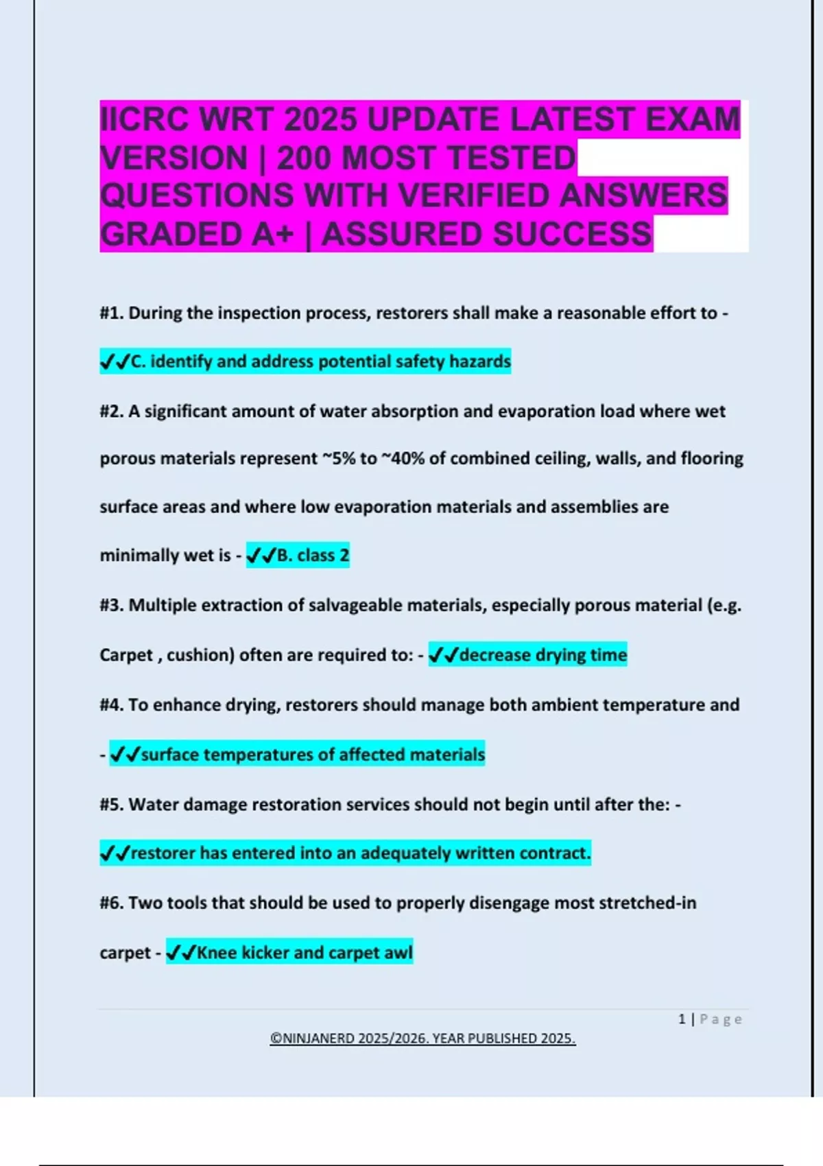 IICRC WRT 2025 UPDATE LATEST EXAM VERSION | 200 MOST TESTED QUESTIONS ...