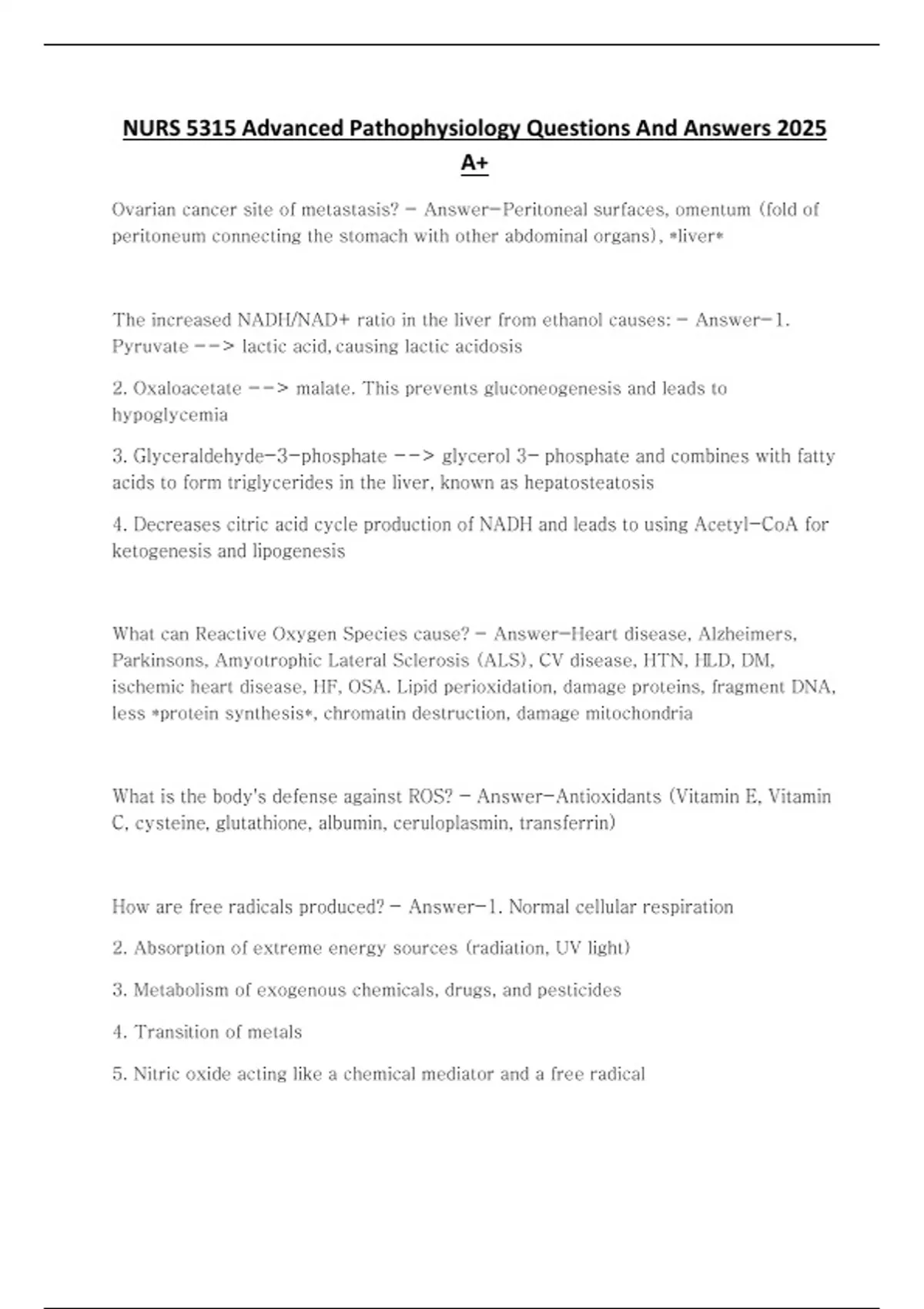 NURS 5315 Advanced Pathophysiology Questions And Answers 2025 A+ - NURS ...