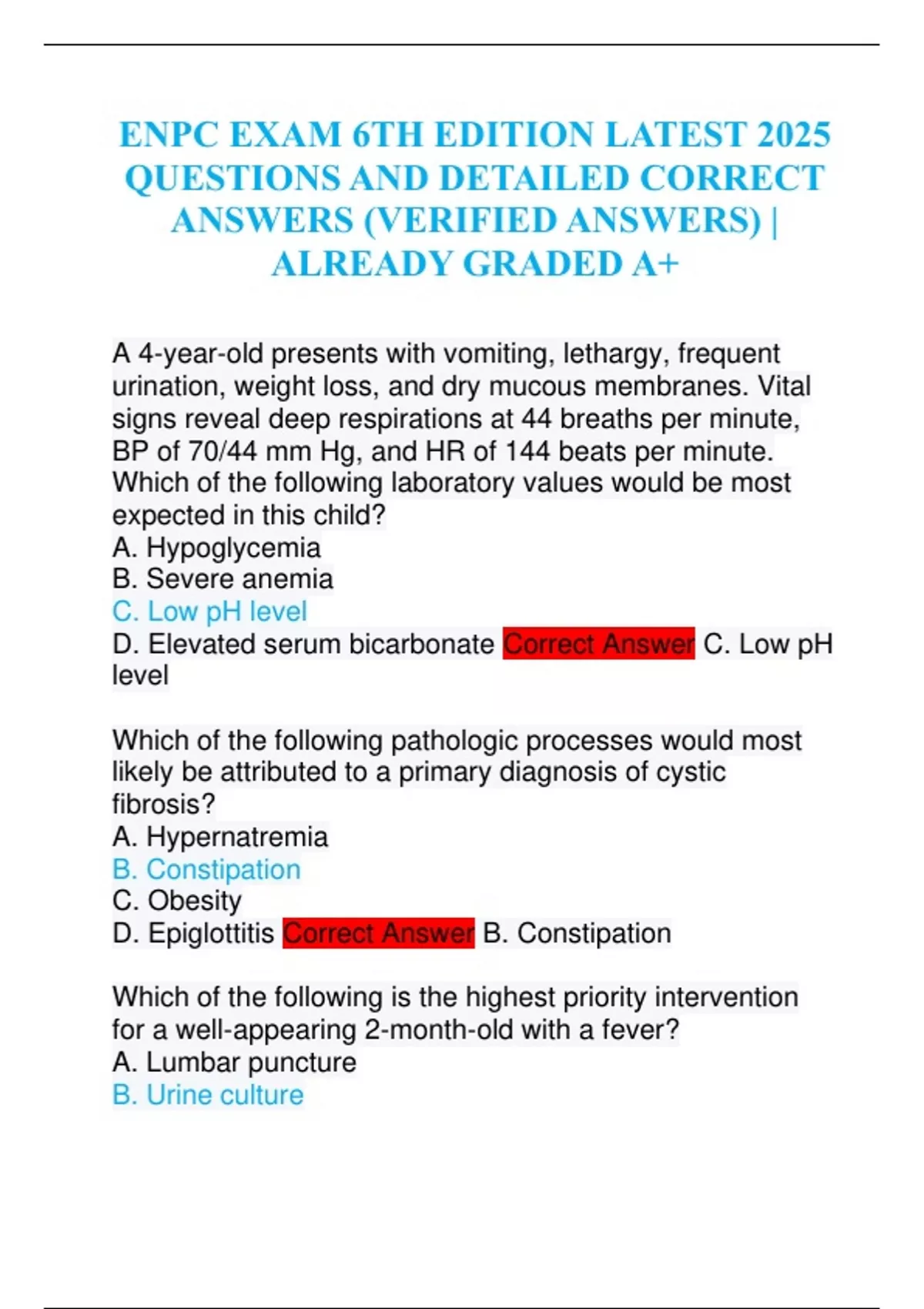 ENPC EXAM 6TH EDITION LATEST 2025 QUESTIONS AND DETAILED CORRECT ...