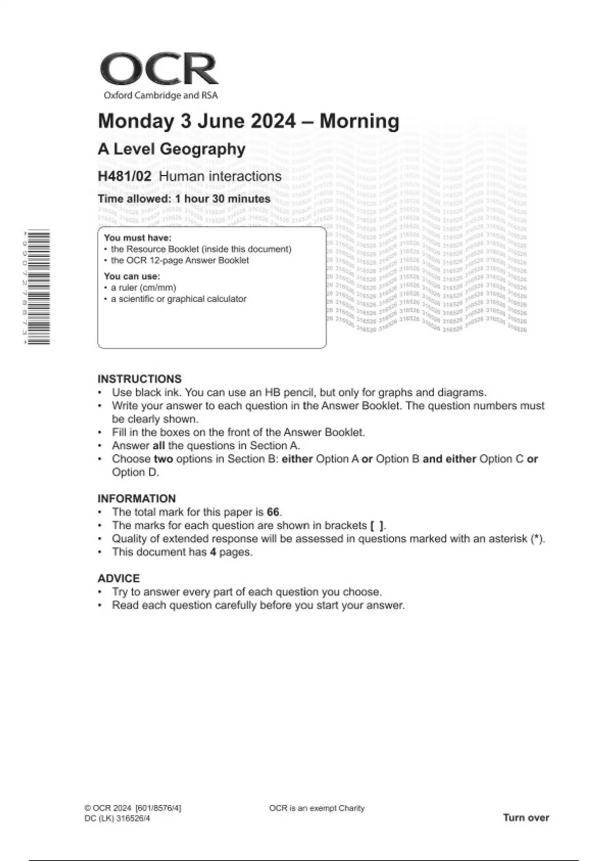 OCR A Level Geography Paper 1, 2 and 3 JUNE 2024 QUESTION PAPERS AND ...
